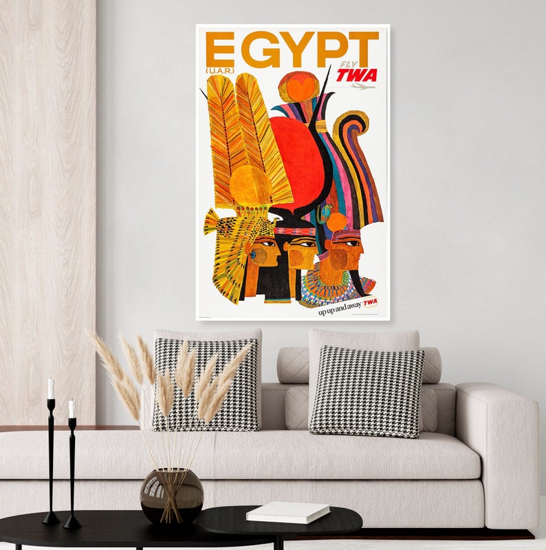 Vintage FLY TWA Egypt Travel Poster, Trans World Airlines, Pharos ...