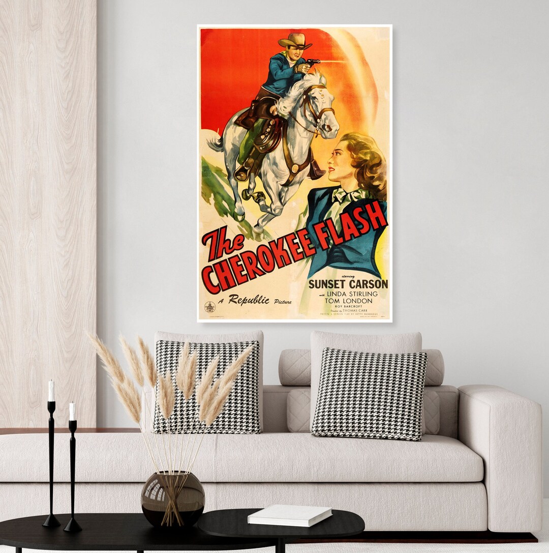 Vintage Sunset Carson Cherokee Flash Movie Poster, Cowboy Movie ...