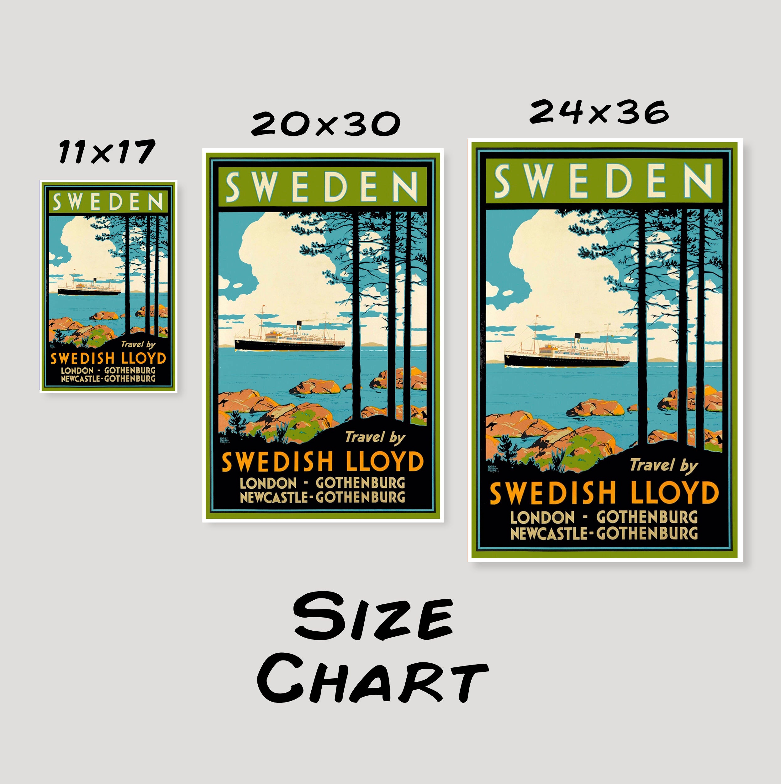 Vintage Sweden Travel Poster, Scandinavia, Cruise Poster, Cruise Ship ...