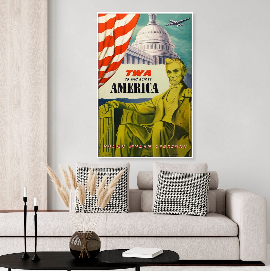 Vintage TWA Washington DC Travel Poster, Trans World Airlines, US ...