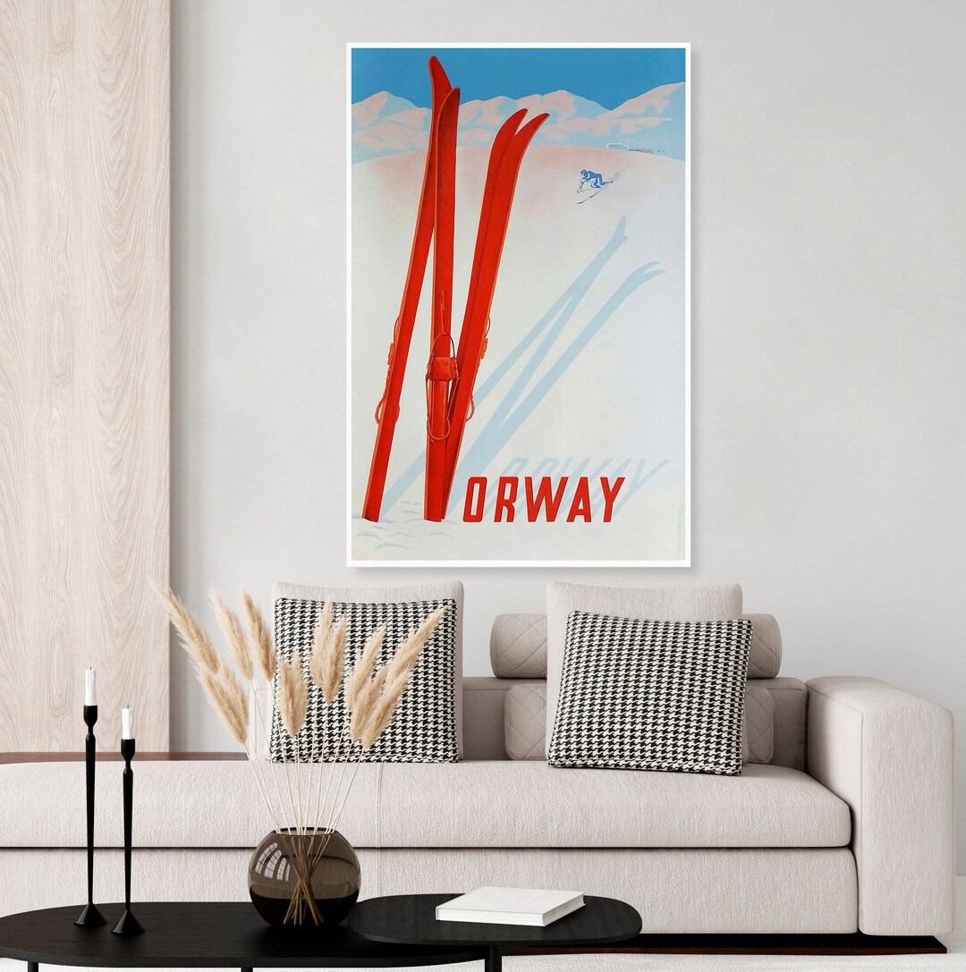 Vintage Norway Ski Poster, Scandinavia, Winter, Skiing, Norwegian ...