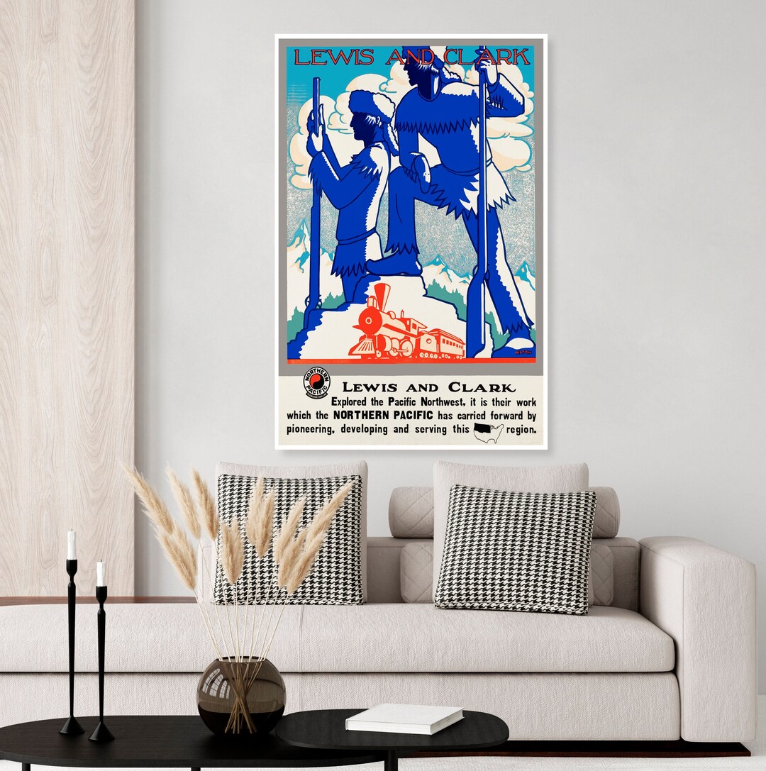 Vintage Northern Pacific Train Travel Poster Featuring Lewis and Clark ...