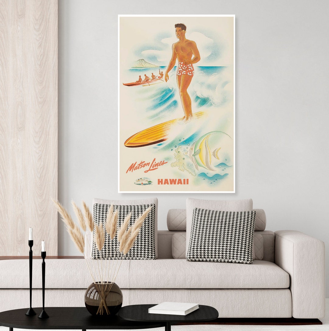 Vintage Matson Lines Hawaii Surfing Travel Poster - Etsy