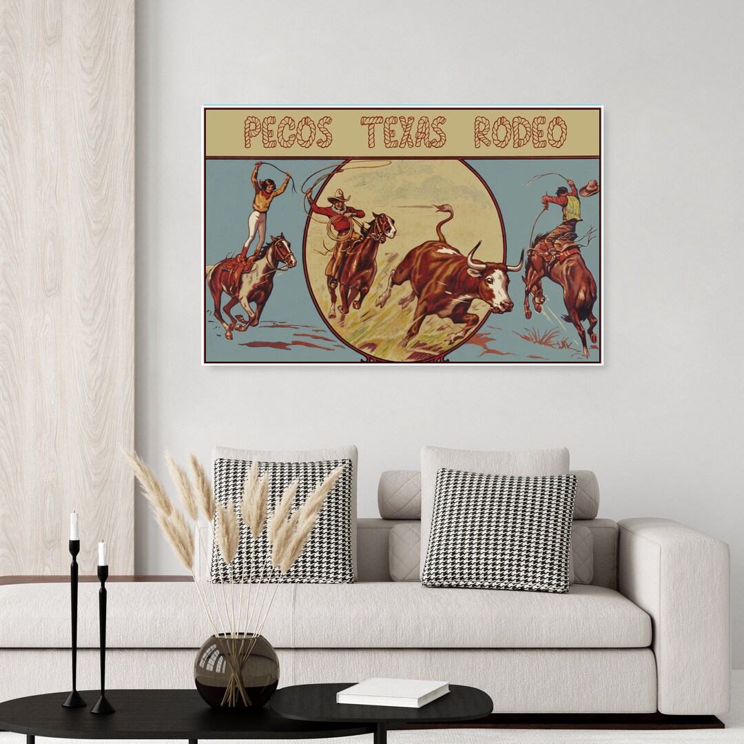 Pecos Rodeo Vintage Poster, Western, Trick Riding, Horses, Cowboy ...