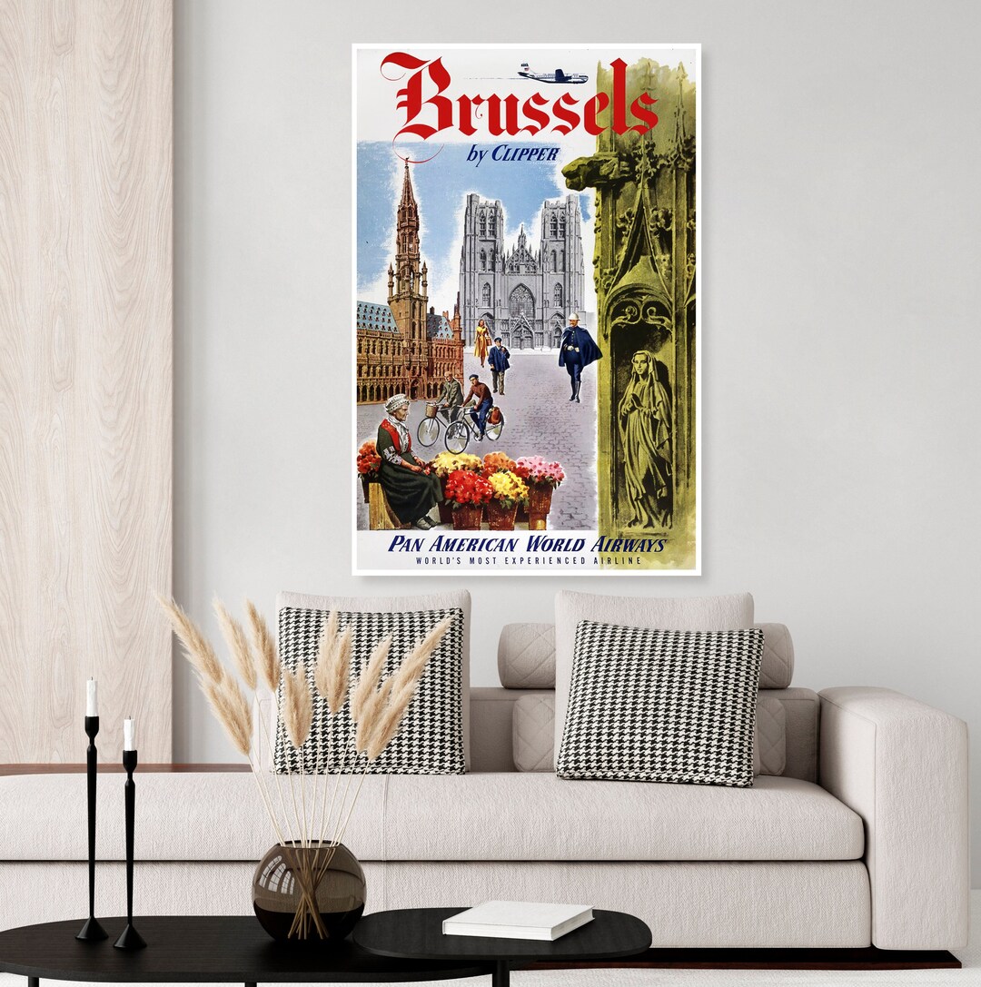 Vintage Brussels Belgium Travel Poster by Pan American World Airways ...