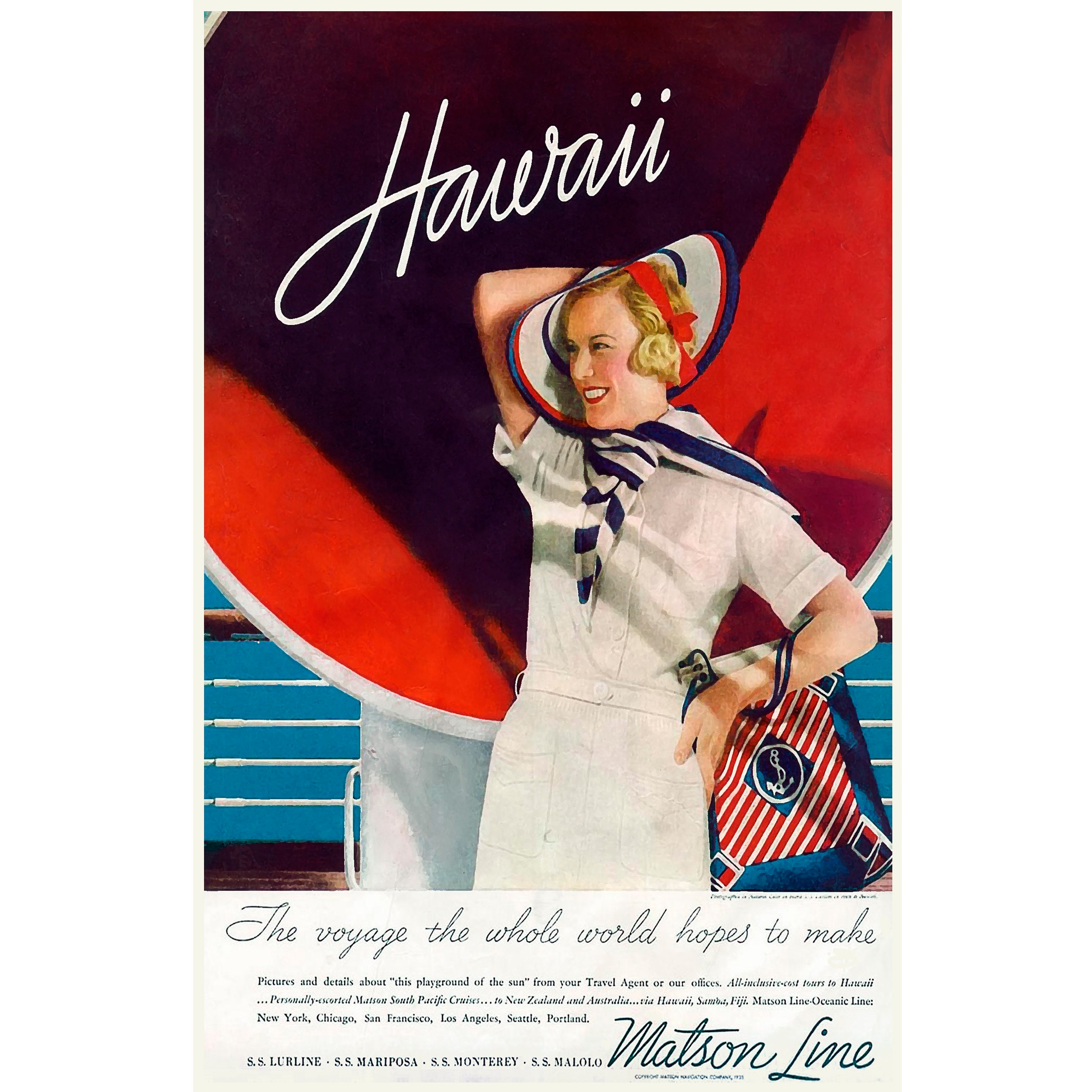Vintage Hawaii Travel Poster, Mason Cruise Lines Poster - Etsy