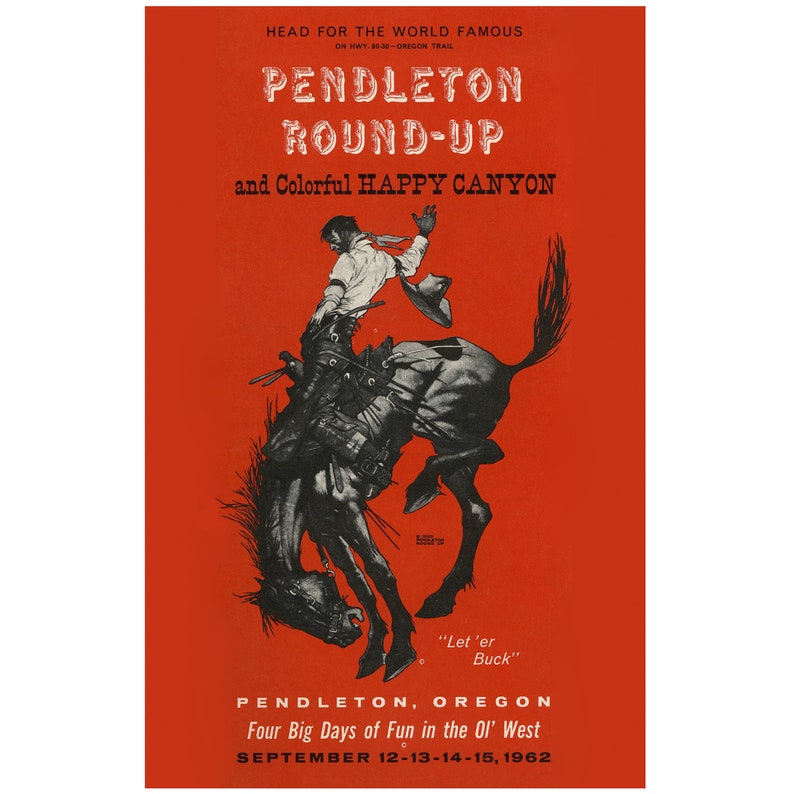 Vintage Pendleton Round up Rodeo Poster, Pendleton Oregon, Wester ...