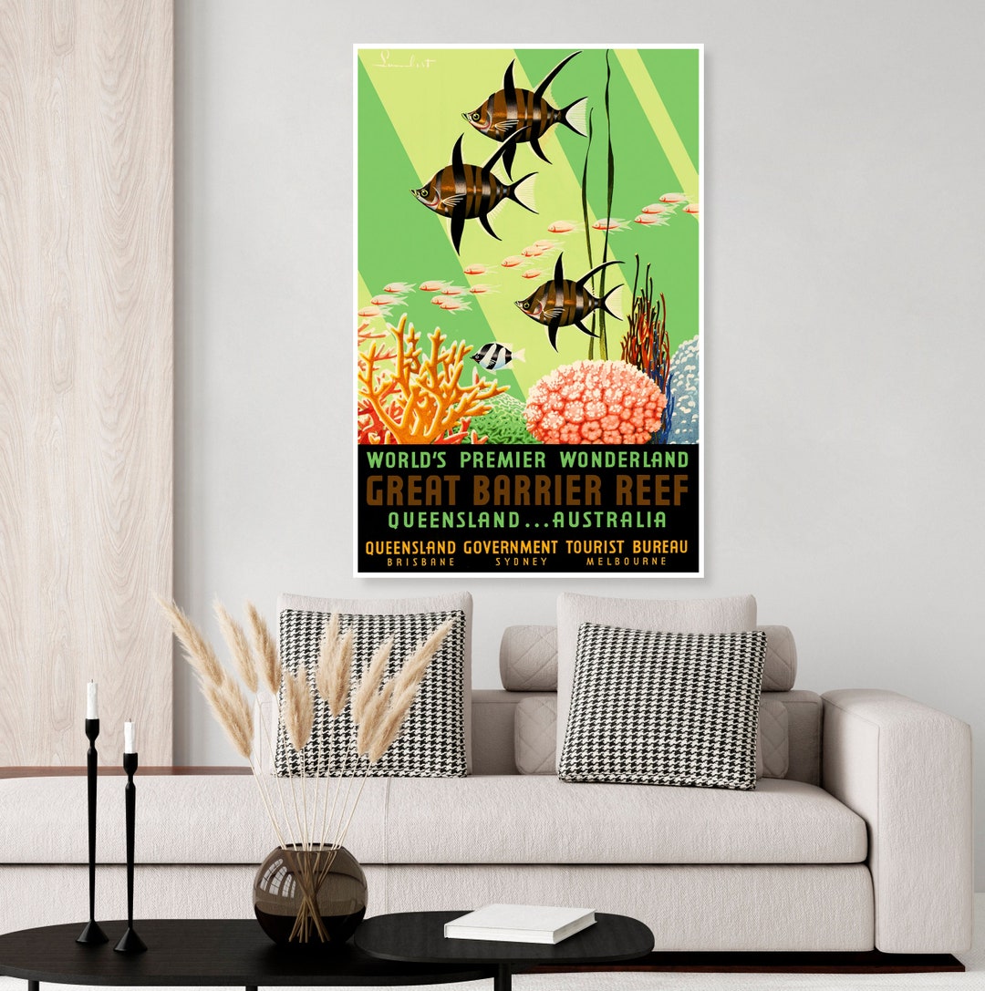 Vintage Australian Great Barrier Reef Travel Poster Featuring an ...