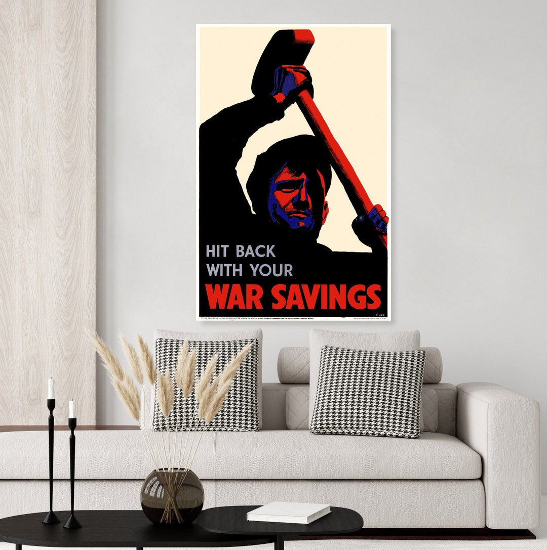 Vintage WWII War Hit Back With Your War Savings, War Bond Poster ...