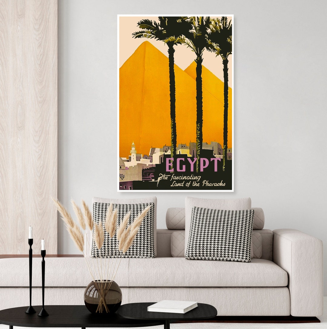 Vintage Egypt Travel Poster, Egyptian Pyramids, Land of the Pharaohs ...
