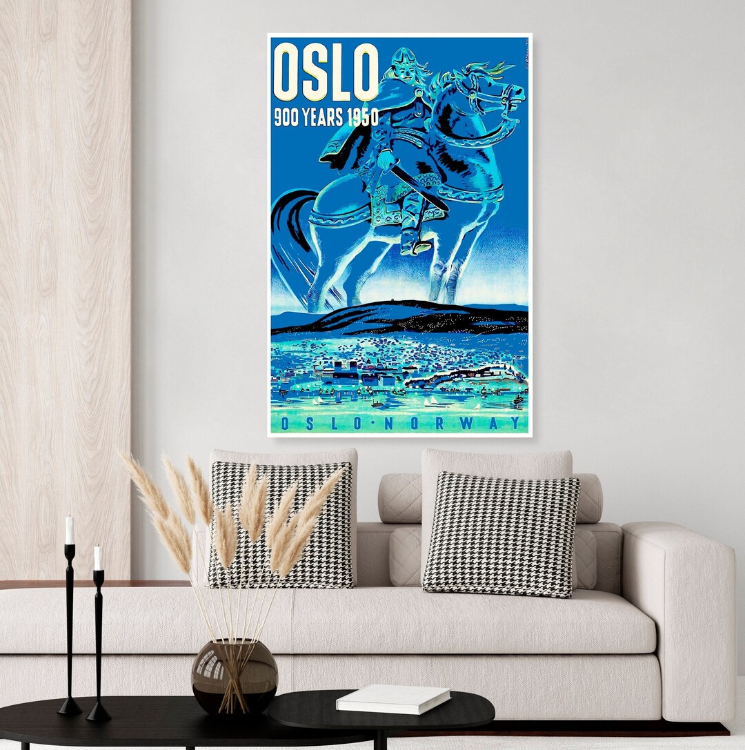Vintage Oslo Norway Poster, Viking King Harald Fairhair, Scandinavia ...