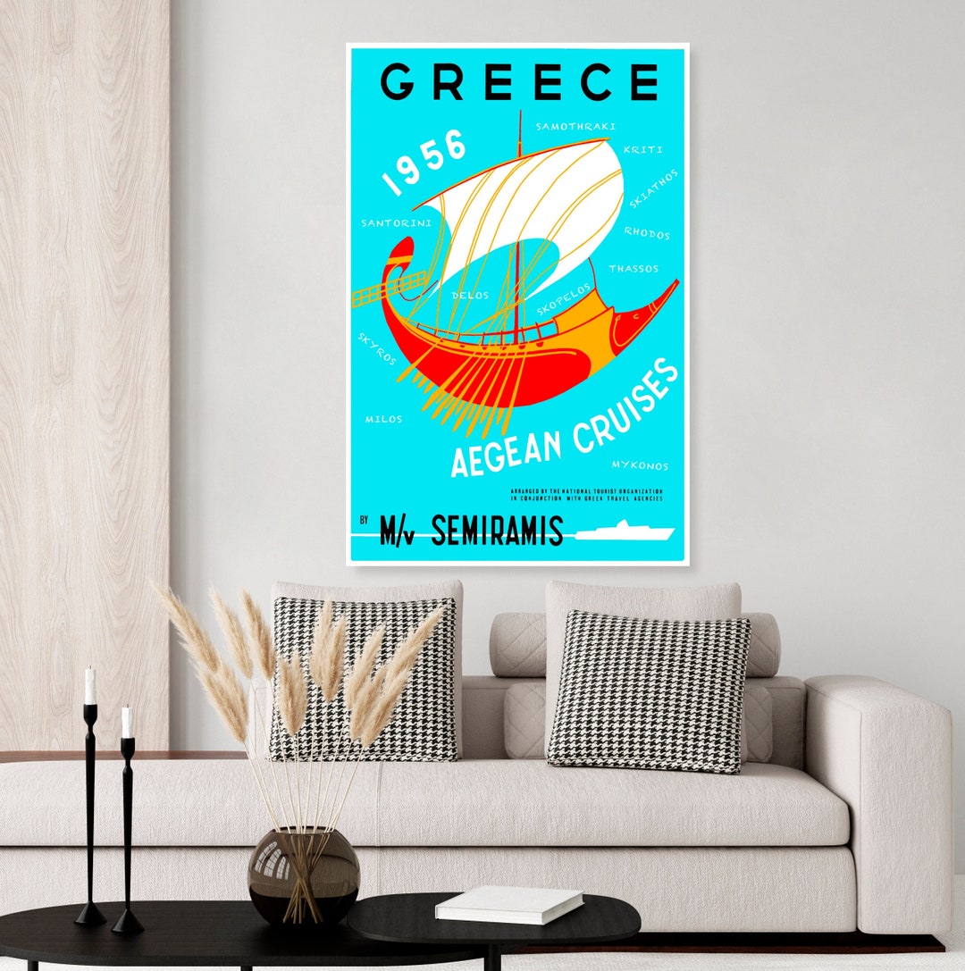 Vintage Greece Travel Poster, Aegean Cruises, Greek Ship, - Etsy