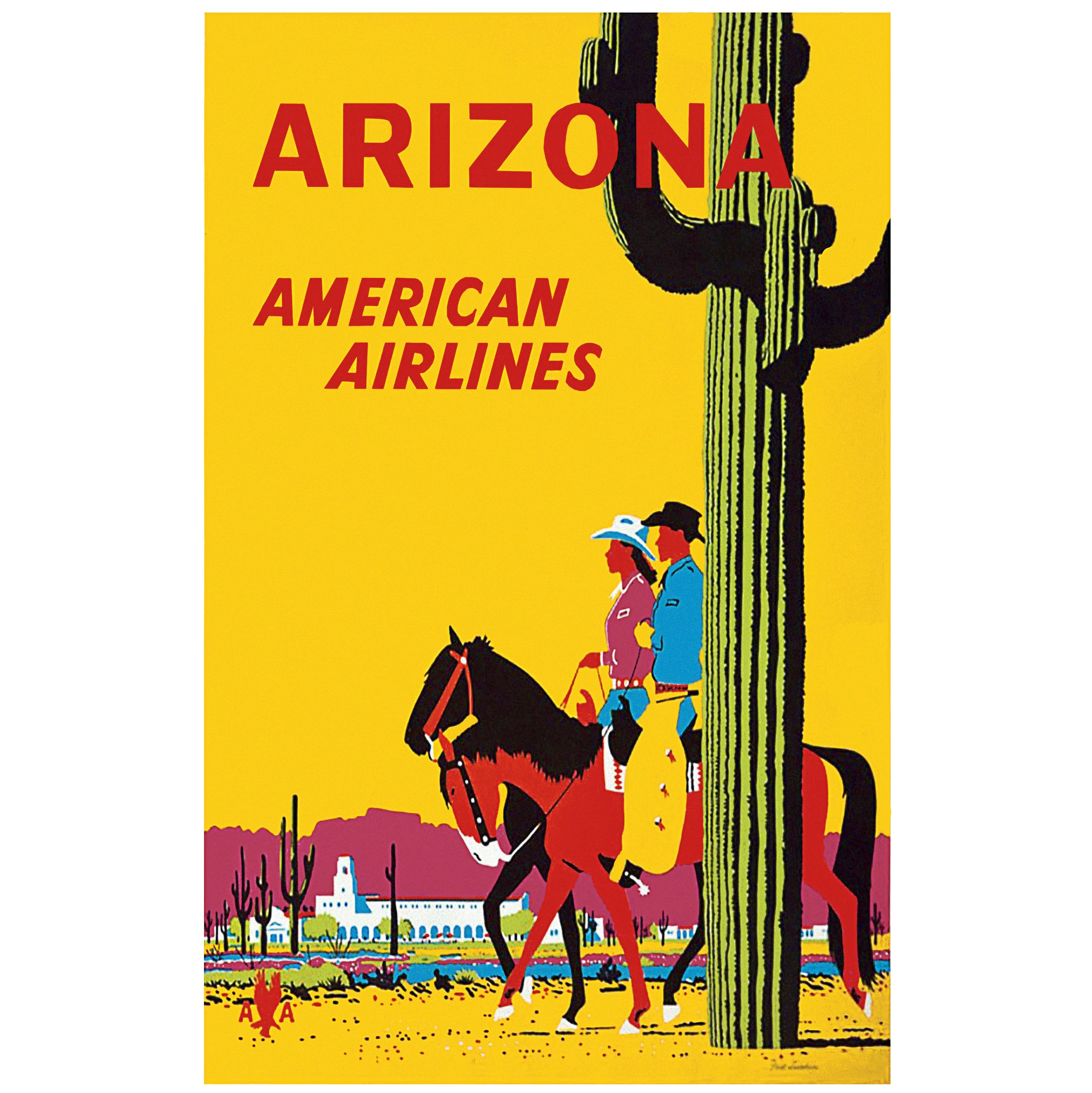 Vintage Arizona Travel Poster, Airline Ad, Tuscon, Phoenix, Saguaro ...
