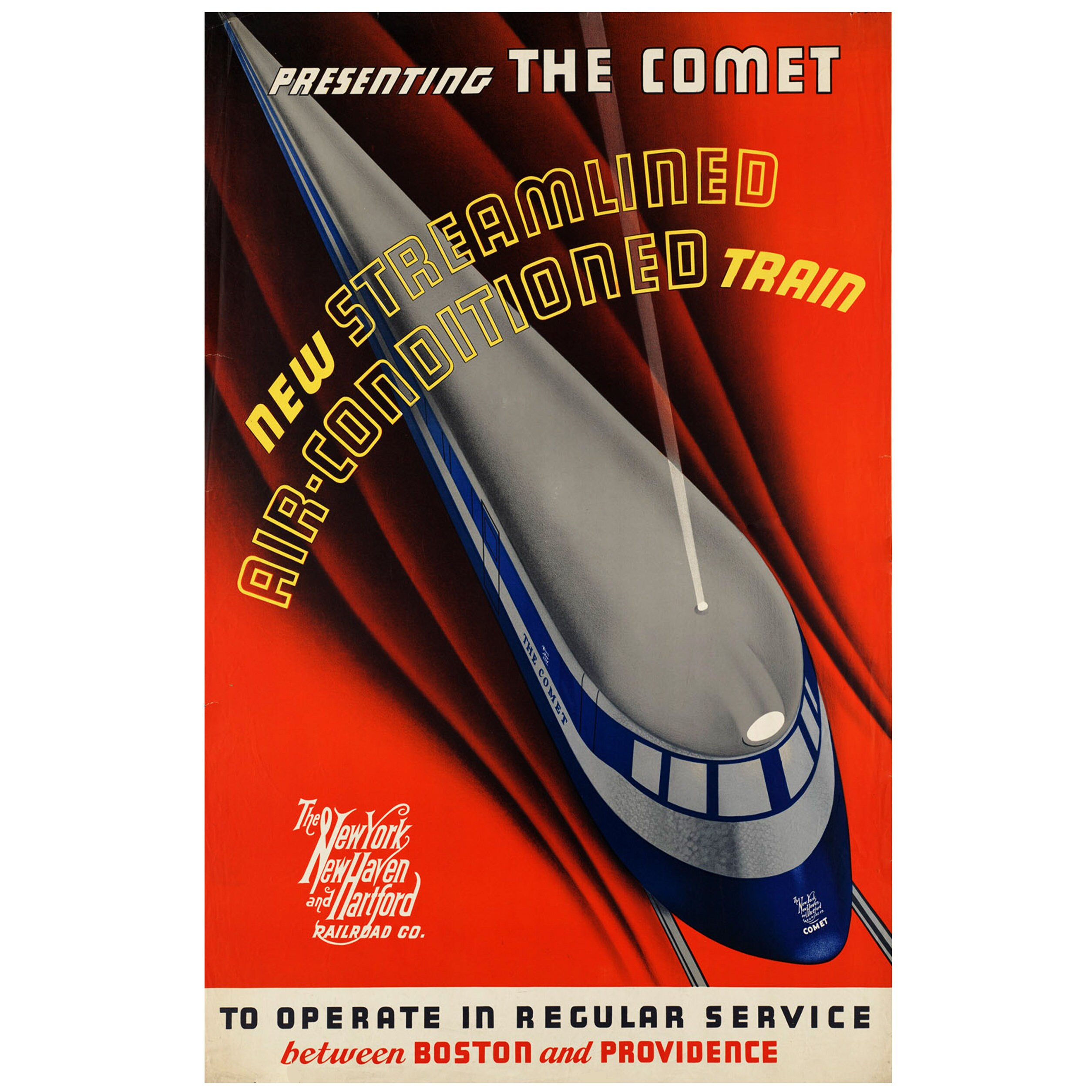 Vintage Train Poster, New Have Railroad, Black and White, Red ...