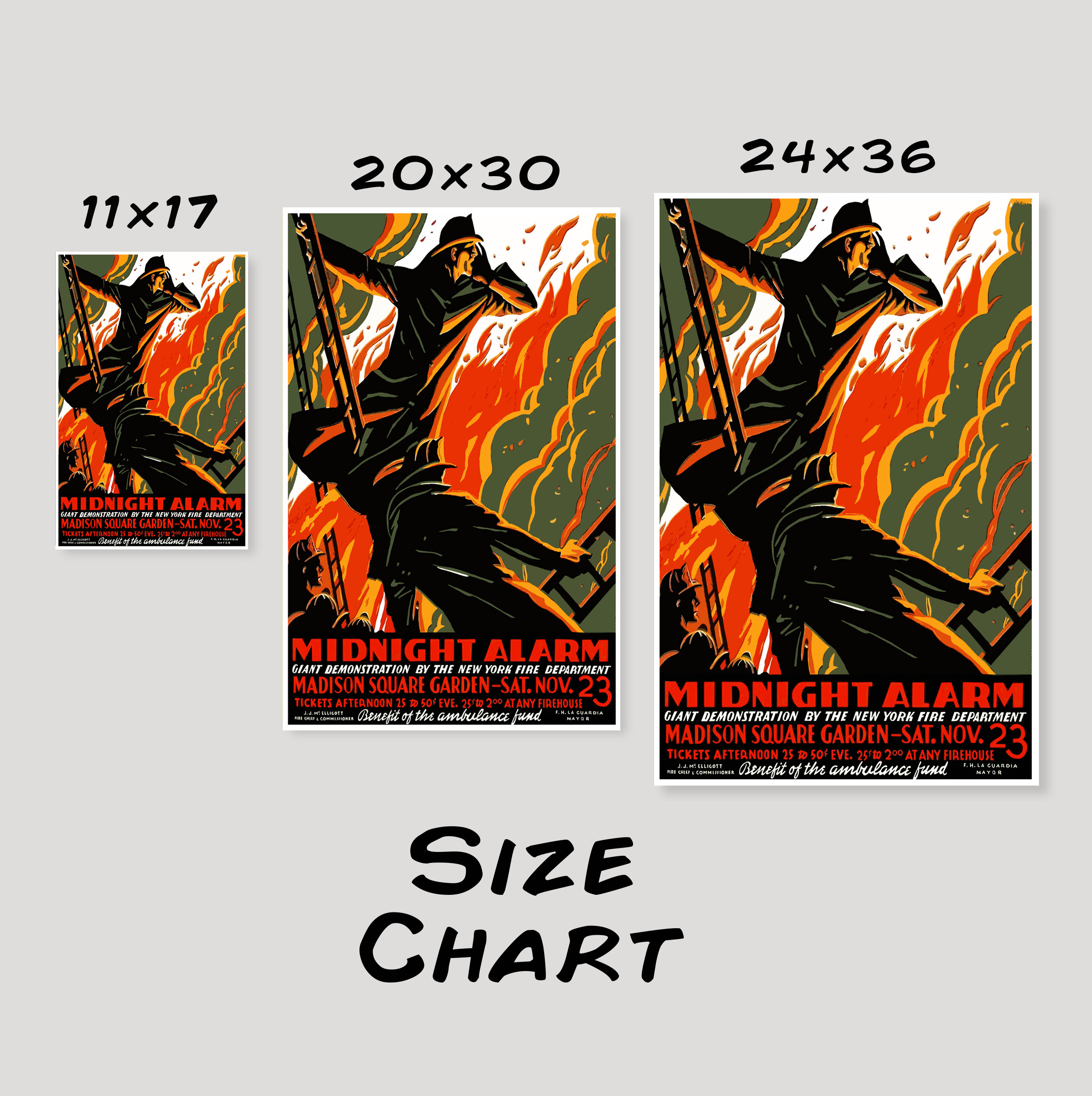 Vintage New York City Fire Department Poster, Midnight Alarm, Fireman ...