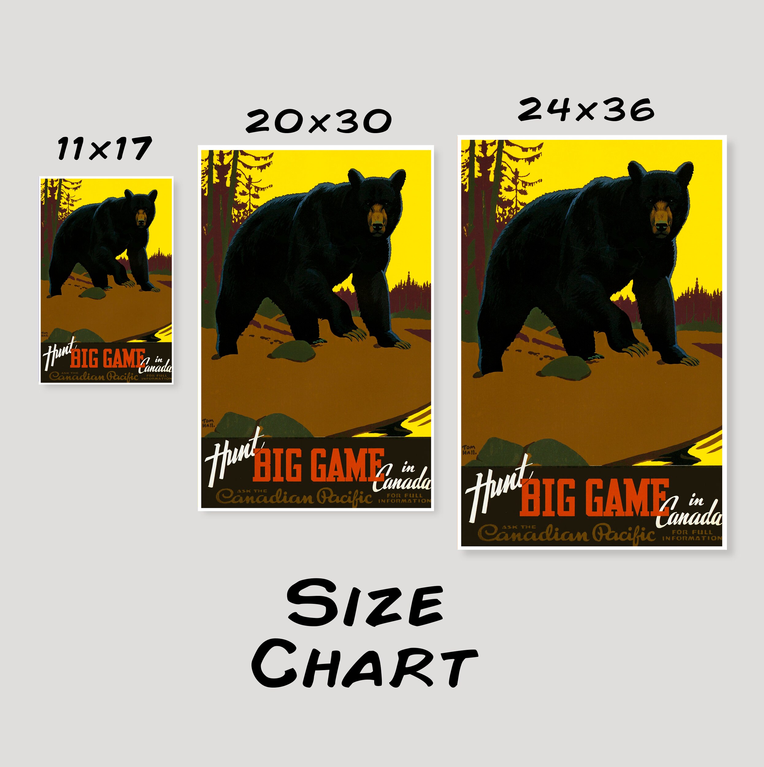 Vintage Hunting Poster, Big Game in Canada, Canadian Pacific Railroad ...