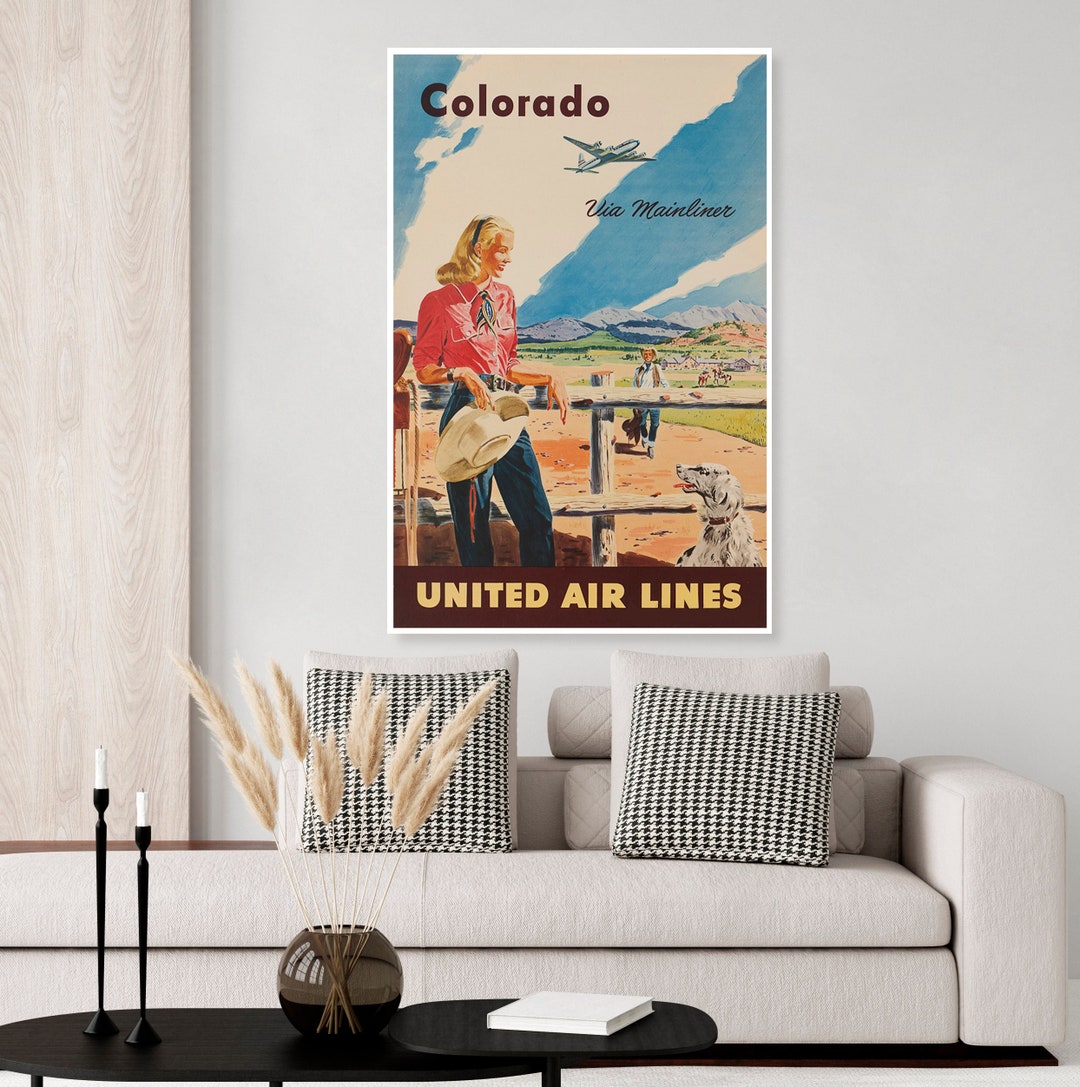 Vintage Colorado Travel Poster, Denver, Cowgirl, Airline Poster - Etsy