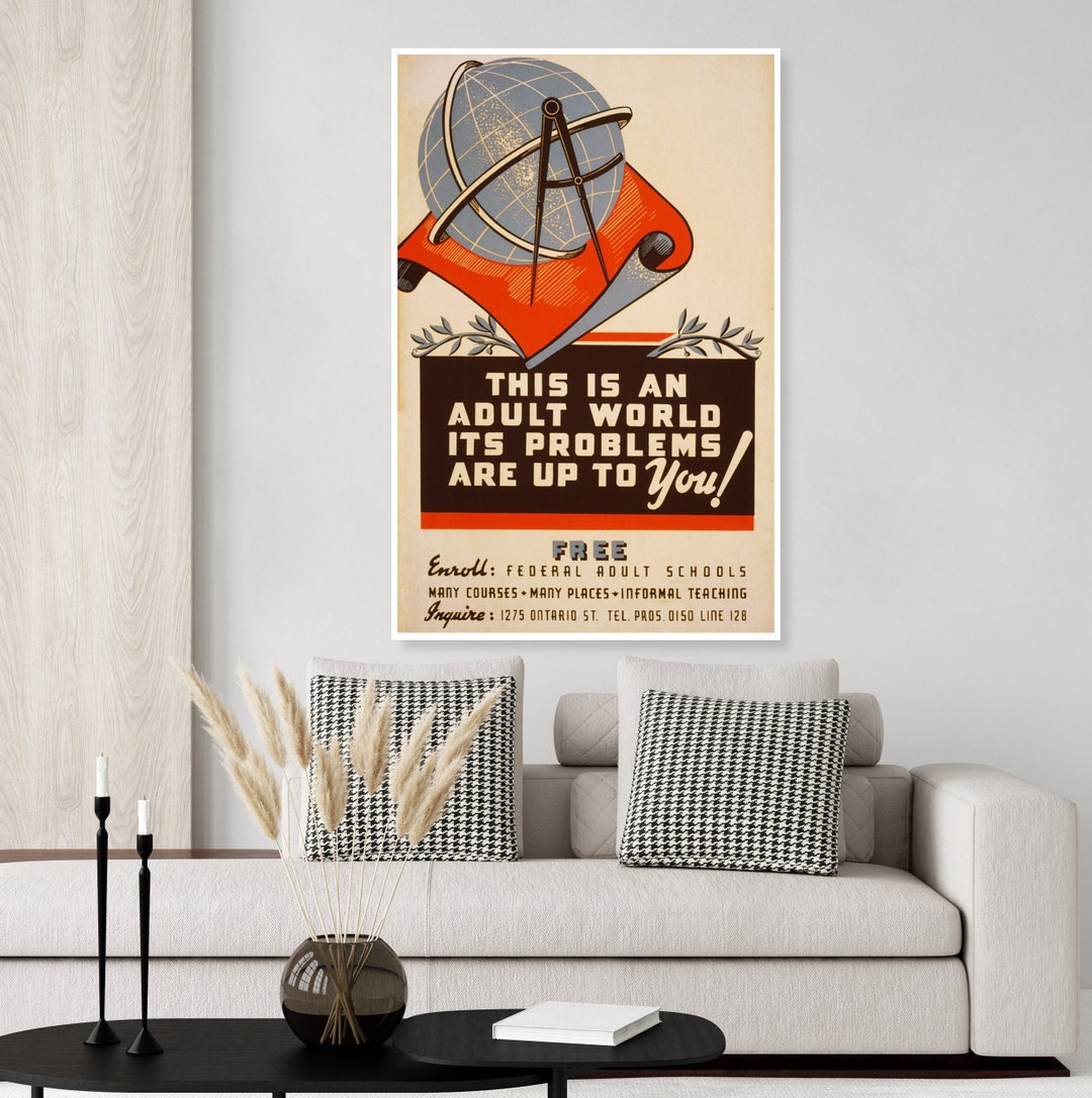 Vintage Its an Adult World WPA Poster, Adulting is Hard, Funny Saying ...