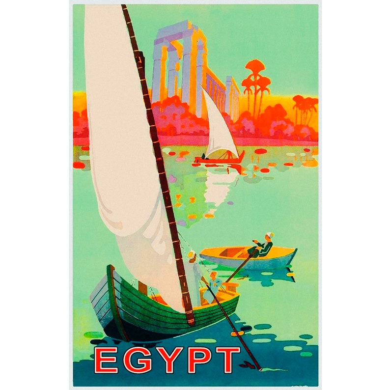 Vintage Egypt Travel Poster, Nile River, Egyptian Ruins, - Etsy