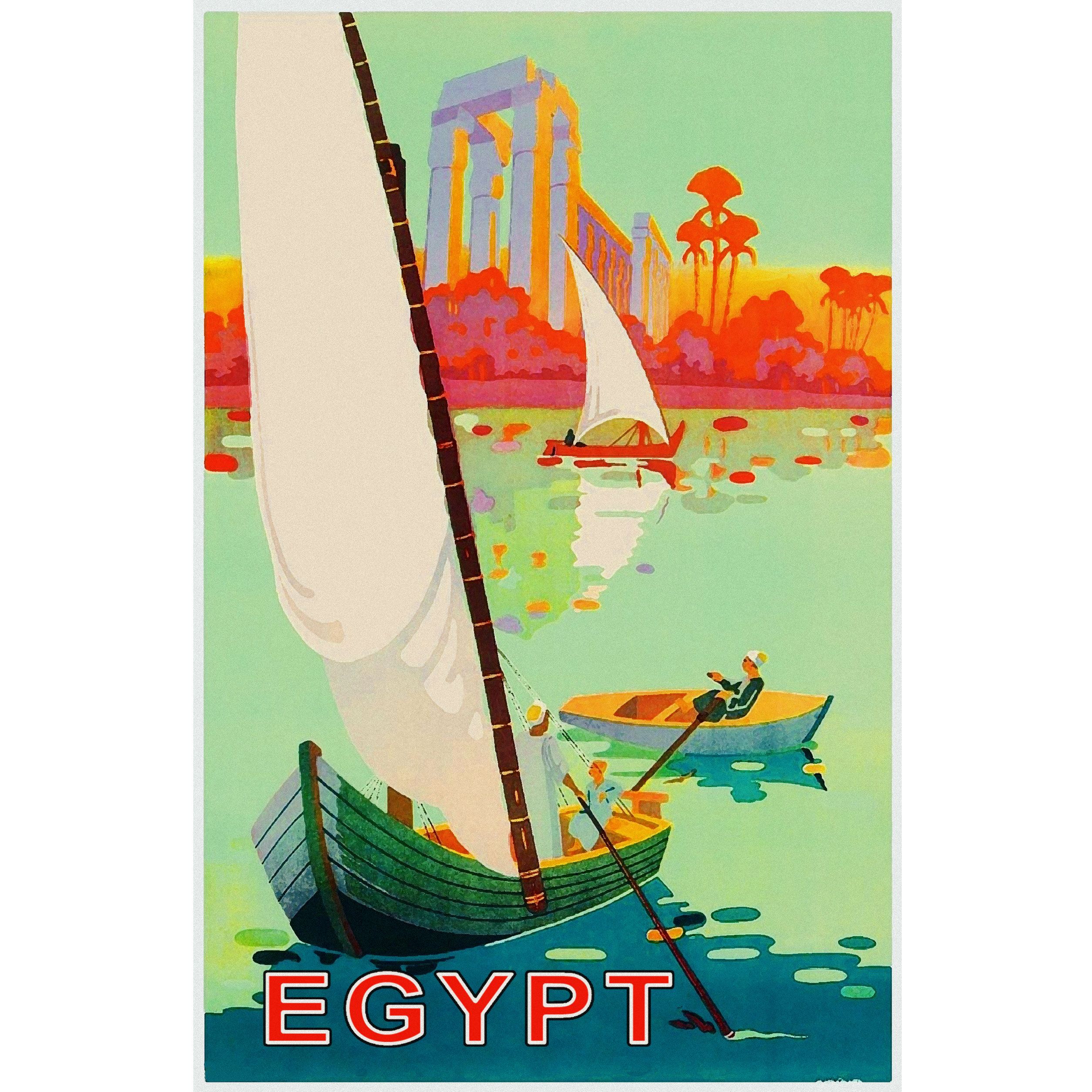 Vintage Egypt Travel Poster, Nile River, Egyptian Ruins, - Etsy