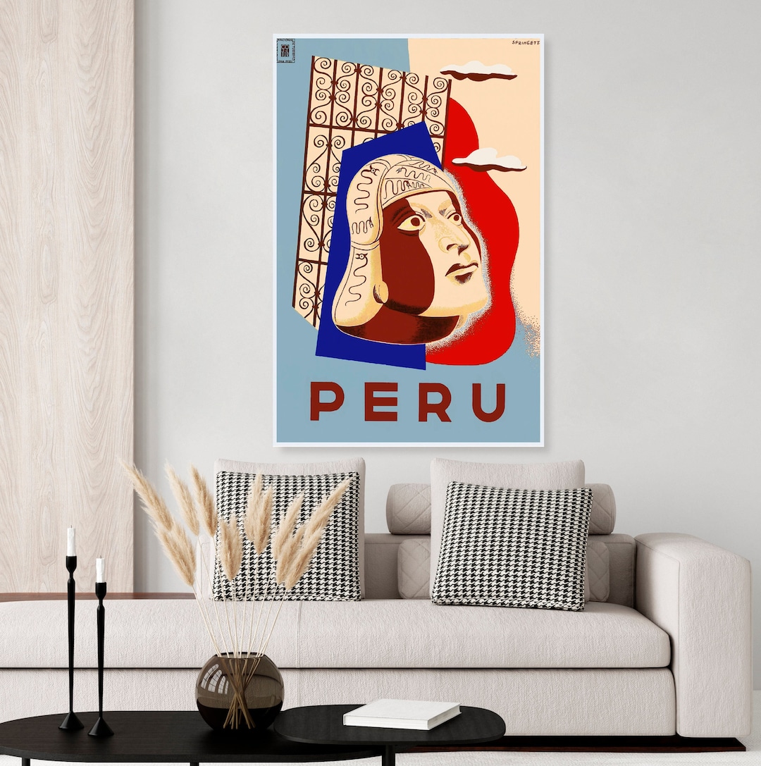 Vintage Peru Travel Poster, Inca, Lima, Machu Picchu, Face, South ...
