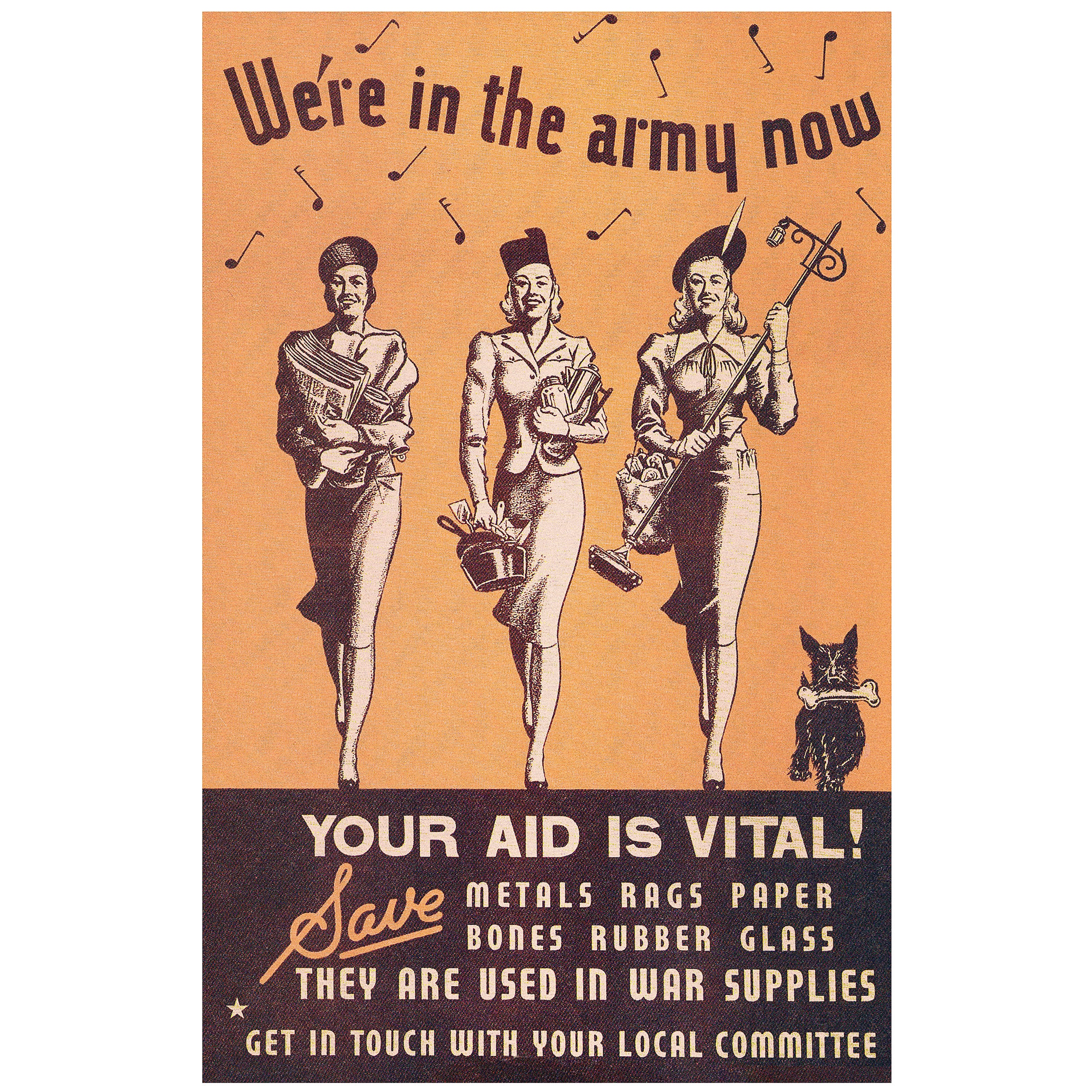 Vintage WWII We're in the Army Now, Metal, Bones, Recycle Propaganda ...