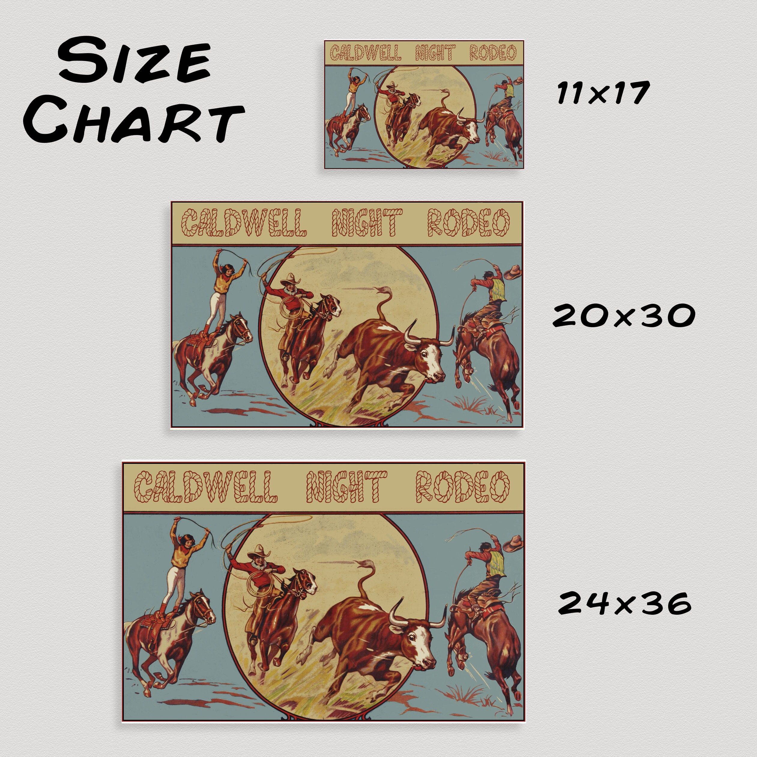 Caldwell Night Rodeo Vintage Poster, Western, Trick Riding, Horses ...