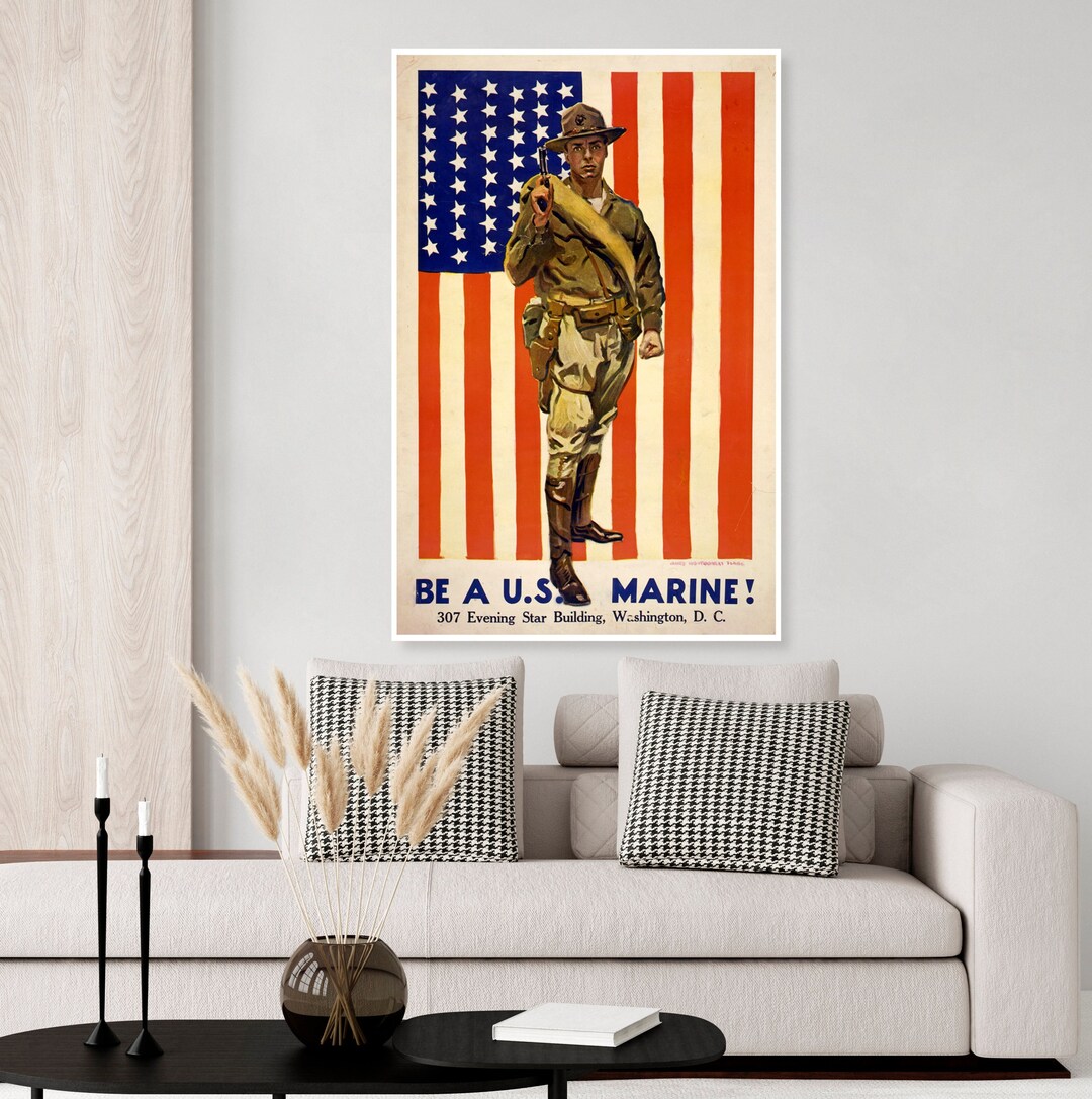 Vintage WWI or WWII Marine Recruitment Poster, Propaganda Poster, War ...