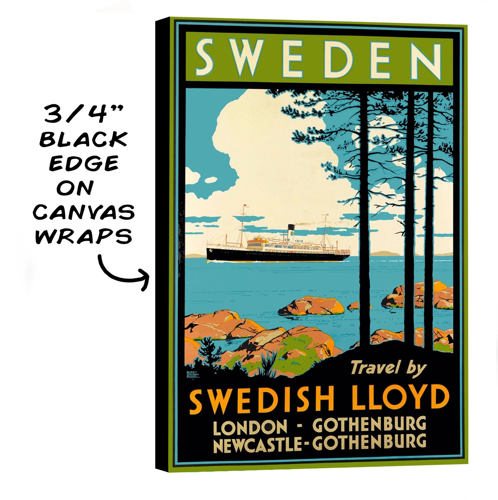 Vintage Sweden Travel Poster, Scandinavia, Cruise Poster, Cruise Ship ...