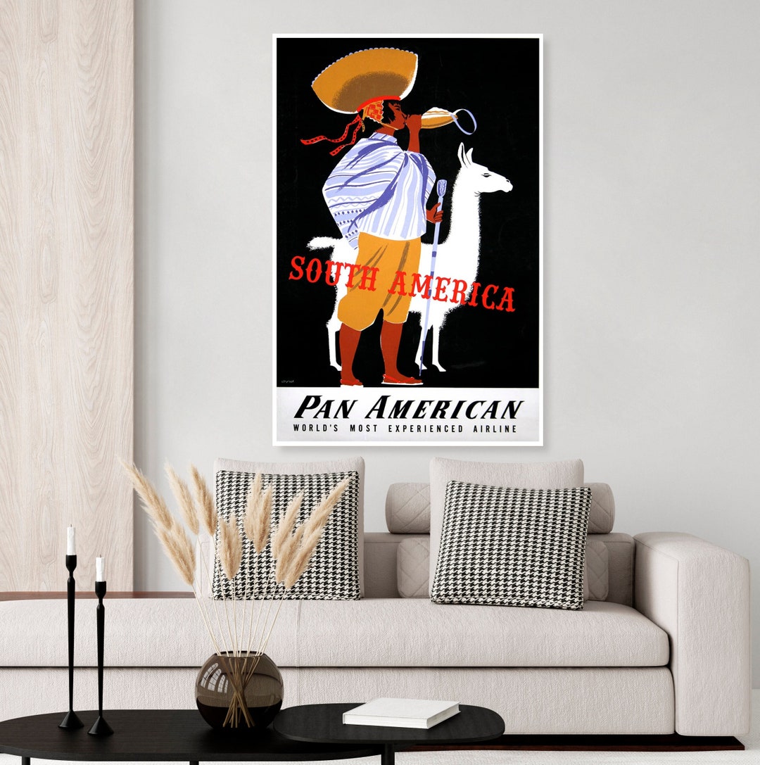 Vintage Peru South America Travel Poster, Llama, Alpaca, Incan, Pan Am ...