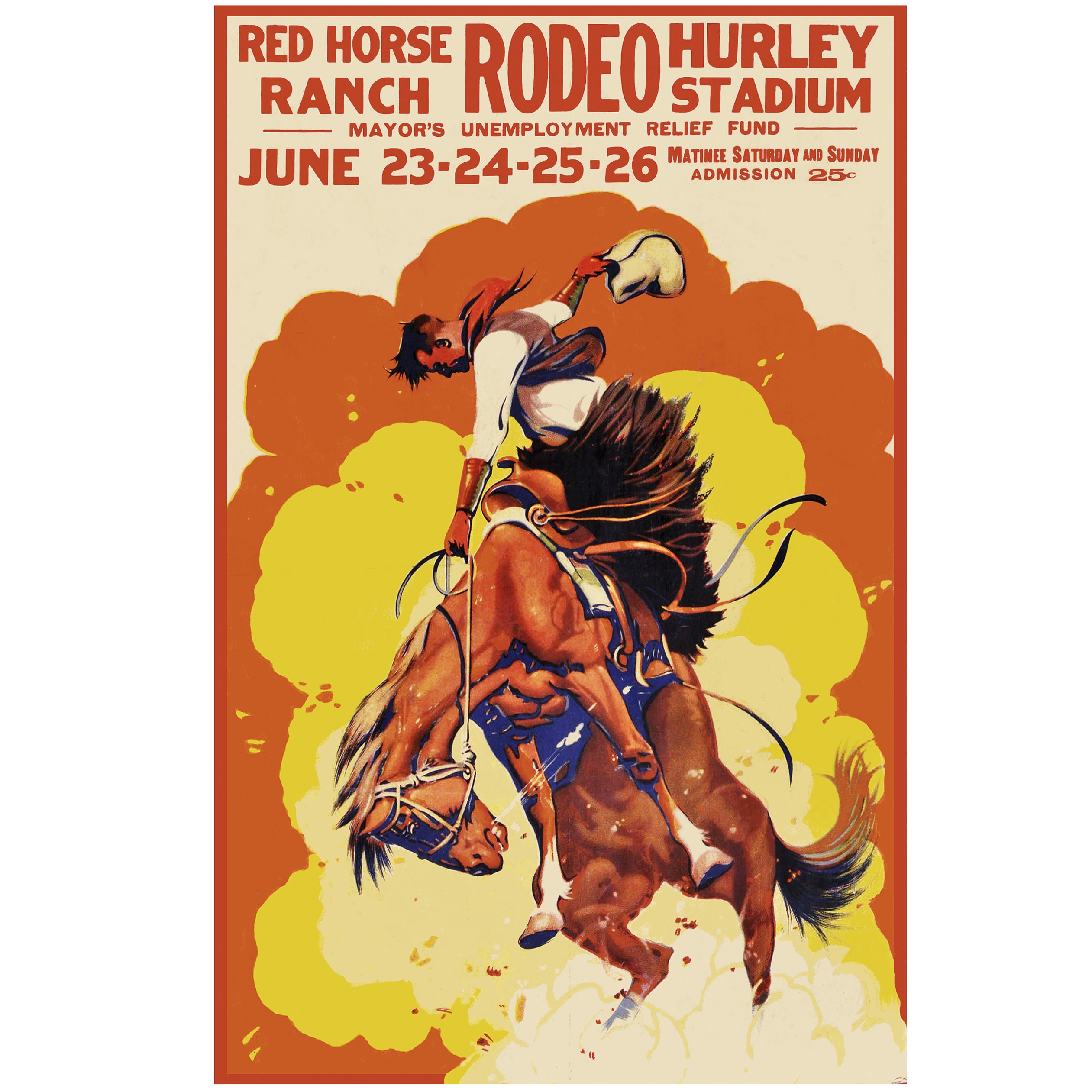 Vintage Red Horse Ranch Rodeo Poster, Horse, Trick Riding, Western Art ...