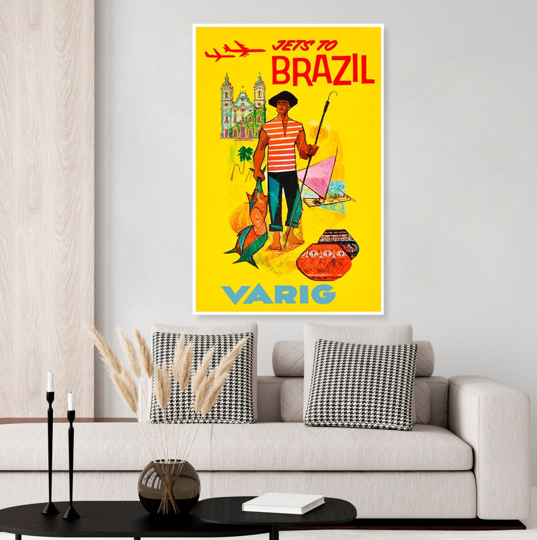 Vintage Brazil Travel Poster, Rio De Janeiro, Airline Poster , South ...