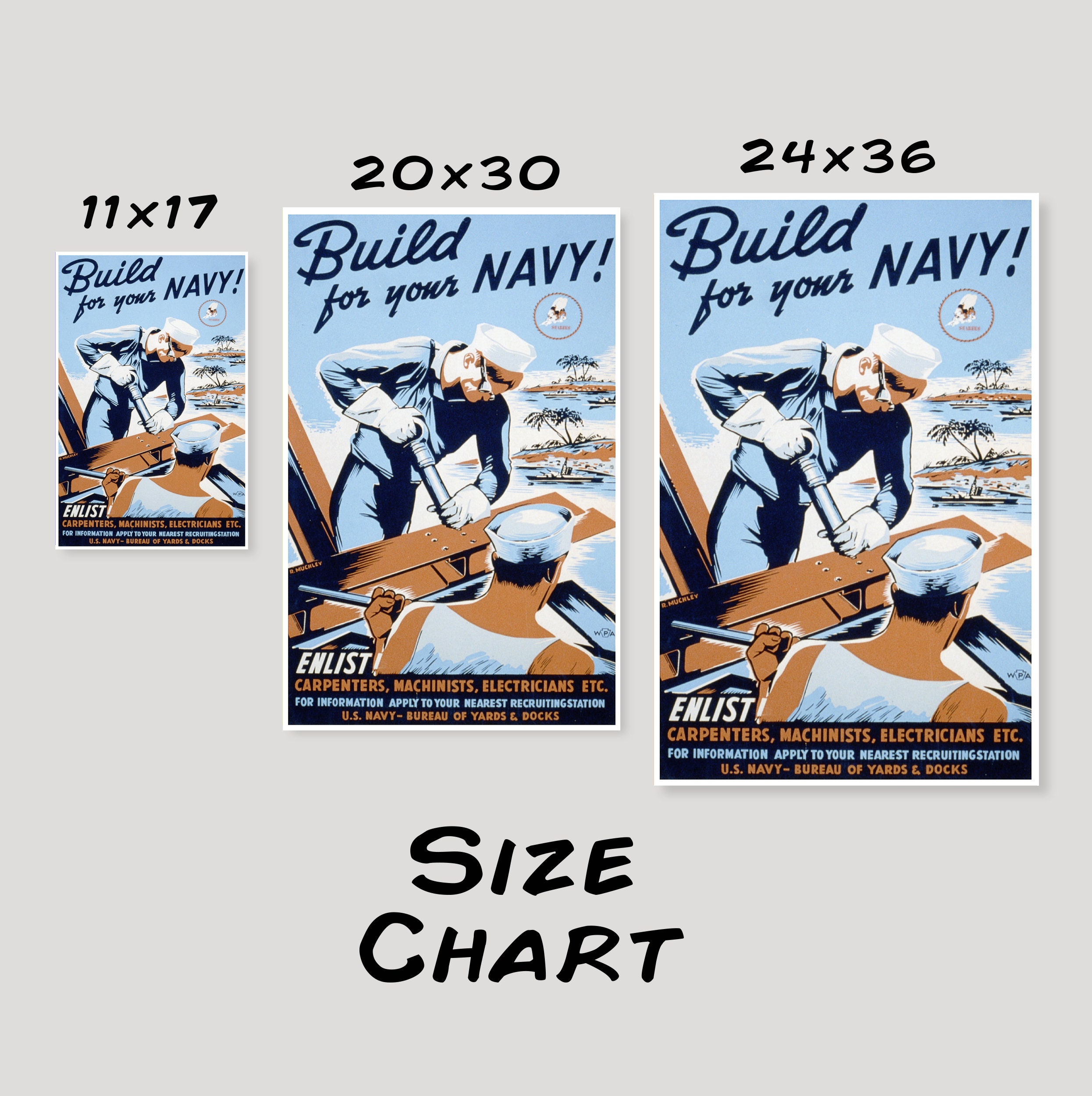 Vintage WWII Build for Your Navy, Enlist Seabees, US Navy Poster ...