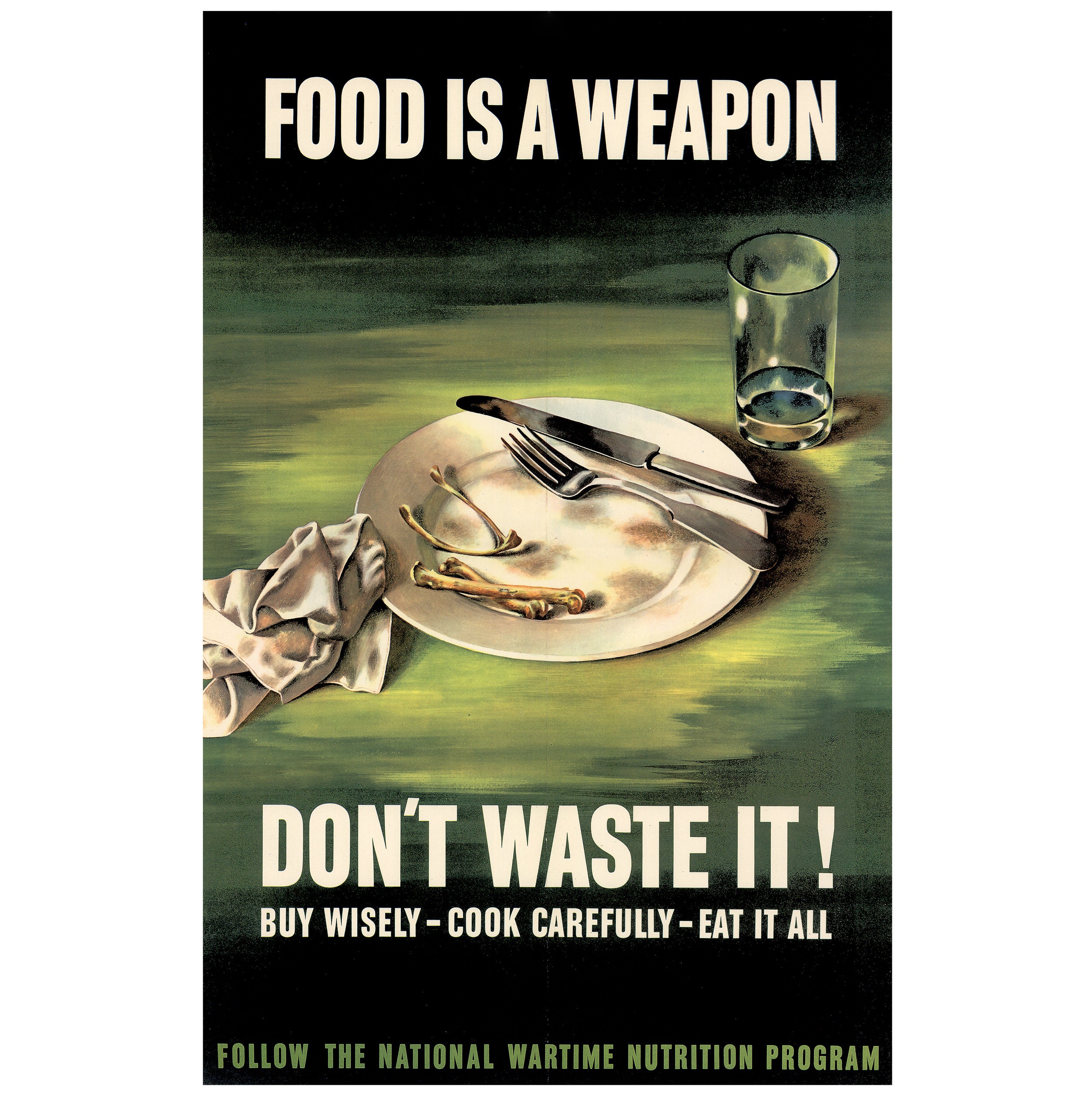 Vintage WWII Food is a Weapon Don't Waste It Propaganda Poster, Home ...