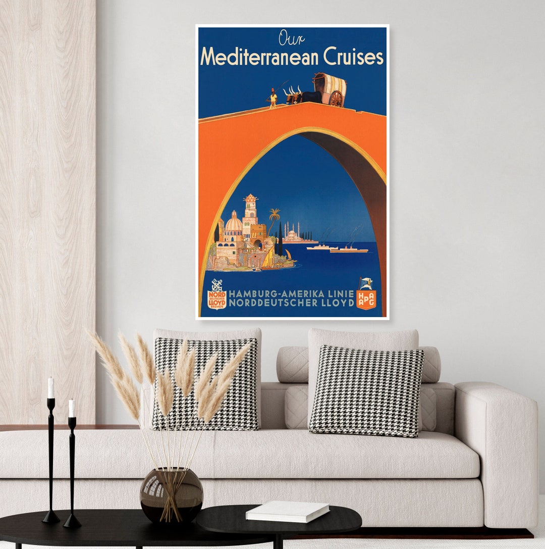Vintage Mediterranean Travel Poster, Vintage Cruise Line Poster, German ...