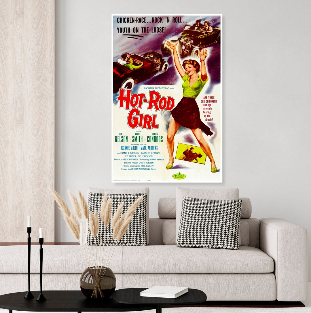Vintage Hot Rod Girl Movie Poster, Classic Hollywood Movie, Car Movie ...
