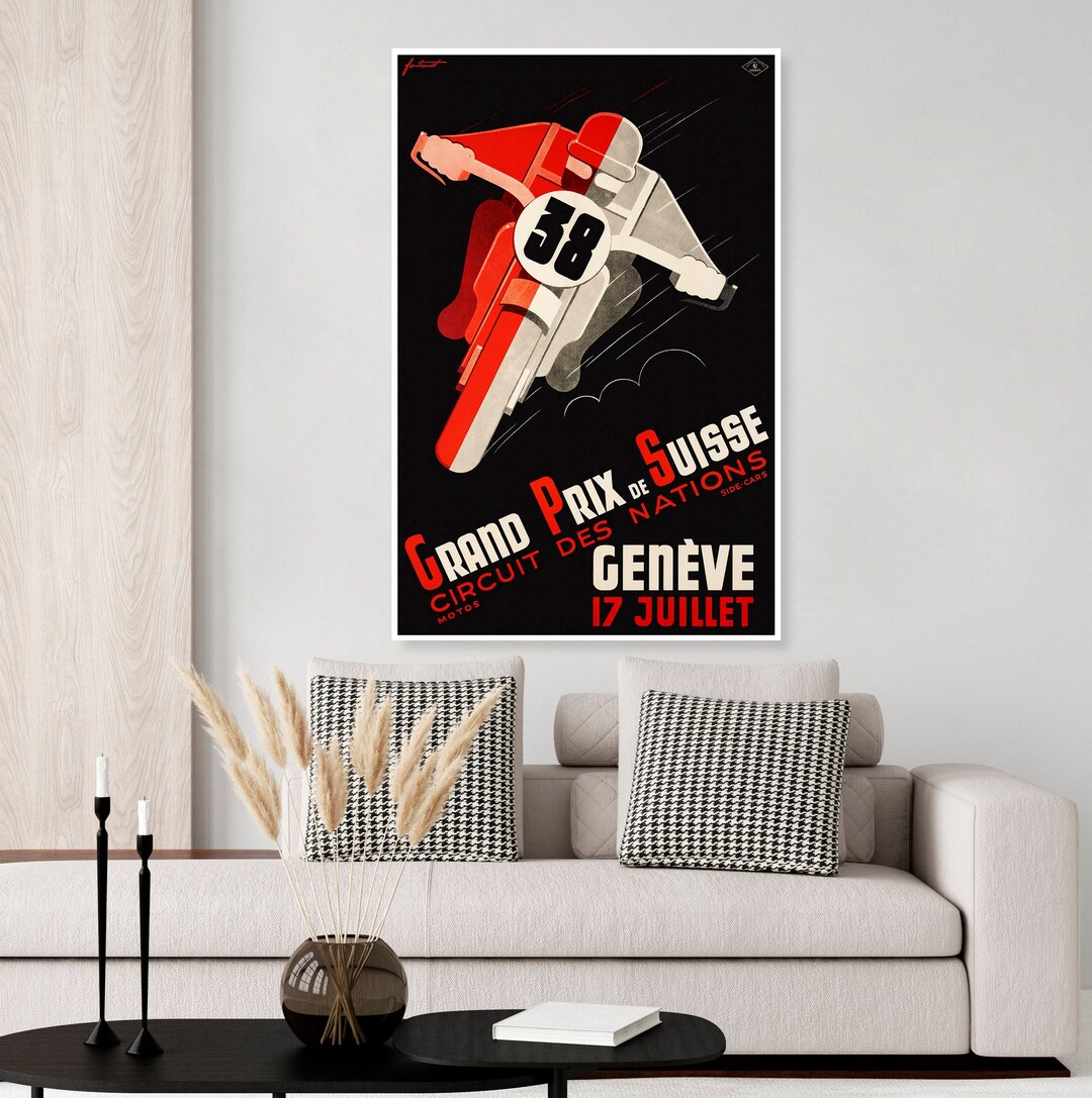 Vintage Art Deco Formula One, Grand Prix Racing Poster, Motocycle ...