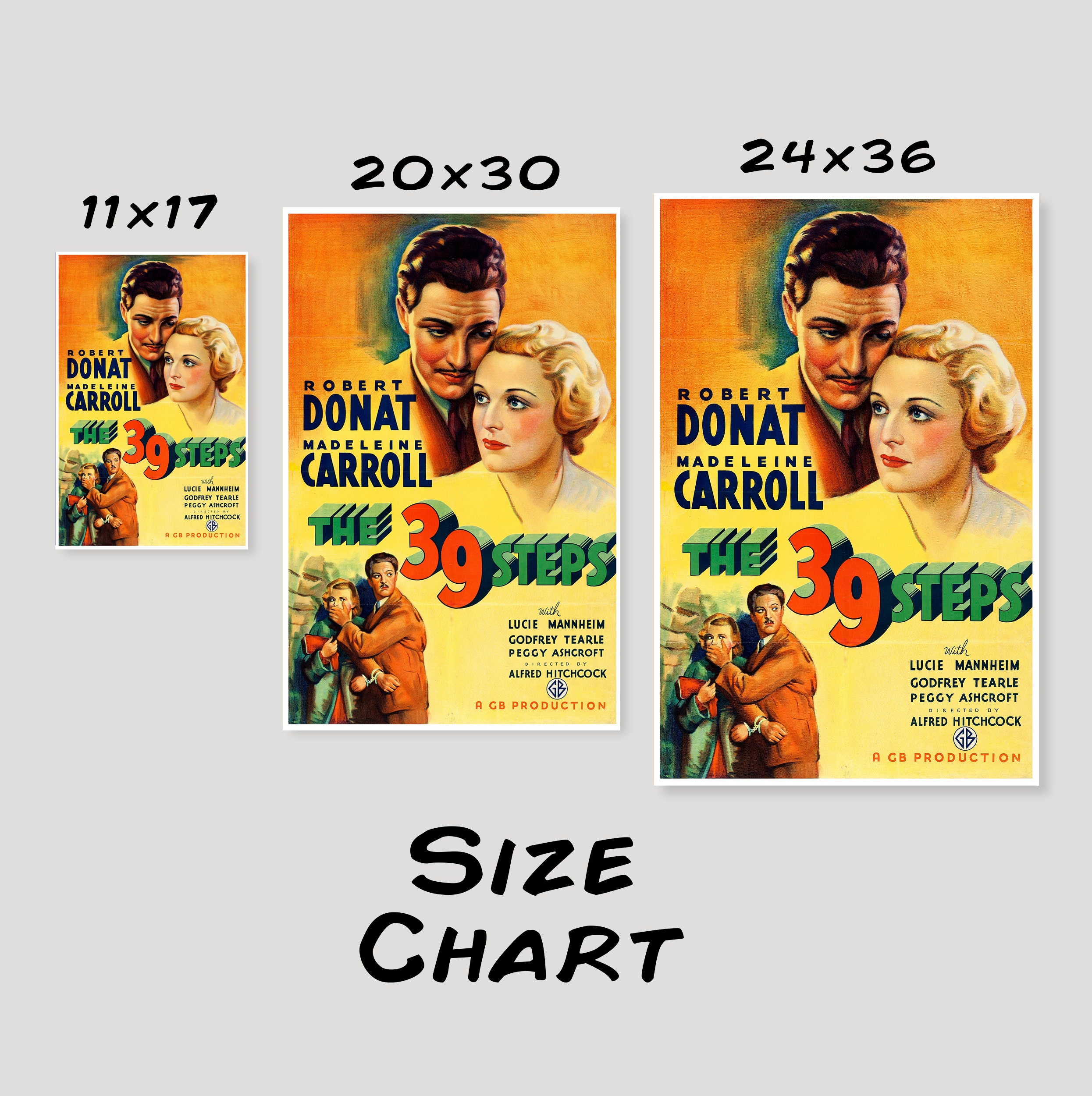 Vintage Alfred Hitchcock the 39 Steps Movie Poster, Classic Hollywood ...