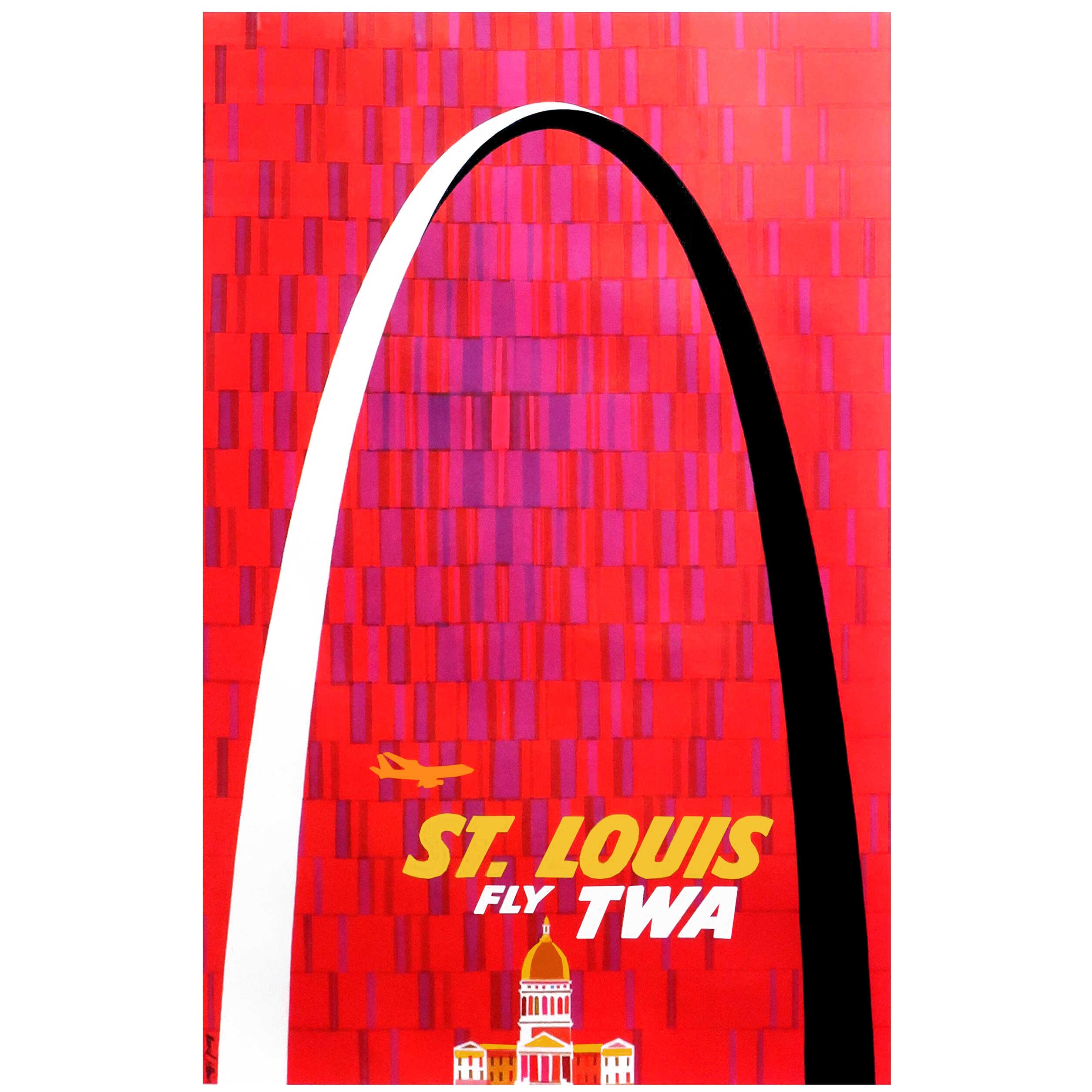 Vintage Fly TWA St Louis Travel Poster, Gateway Arch, Missouri, Trans ...