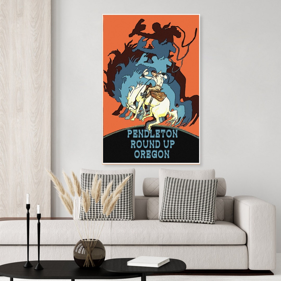 Pendleton Roundup Rodeo Vintage Poster, Western, Trick Riding, Horses ...
