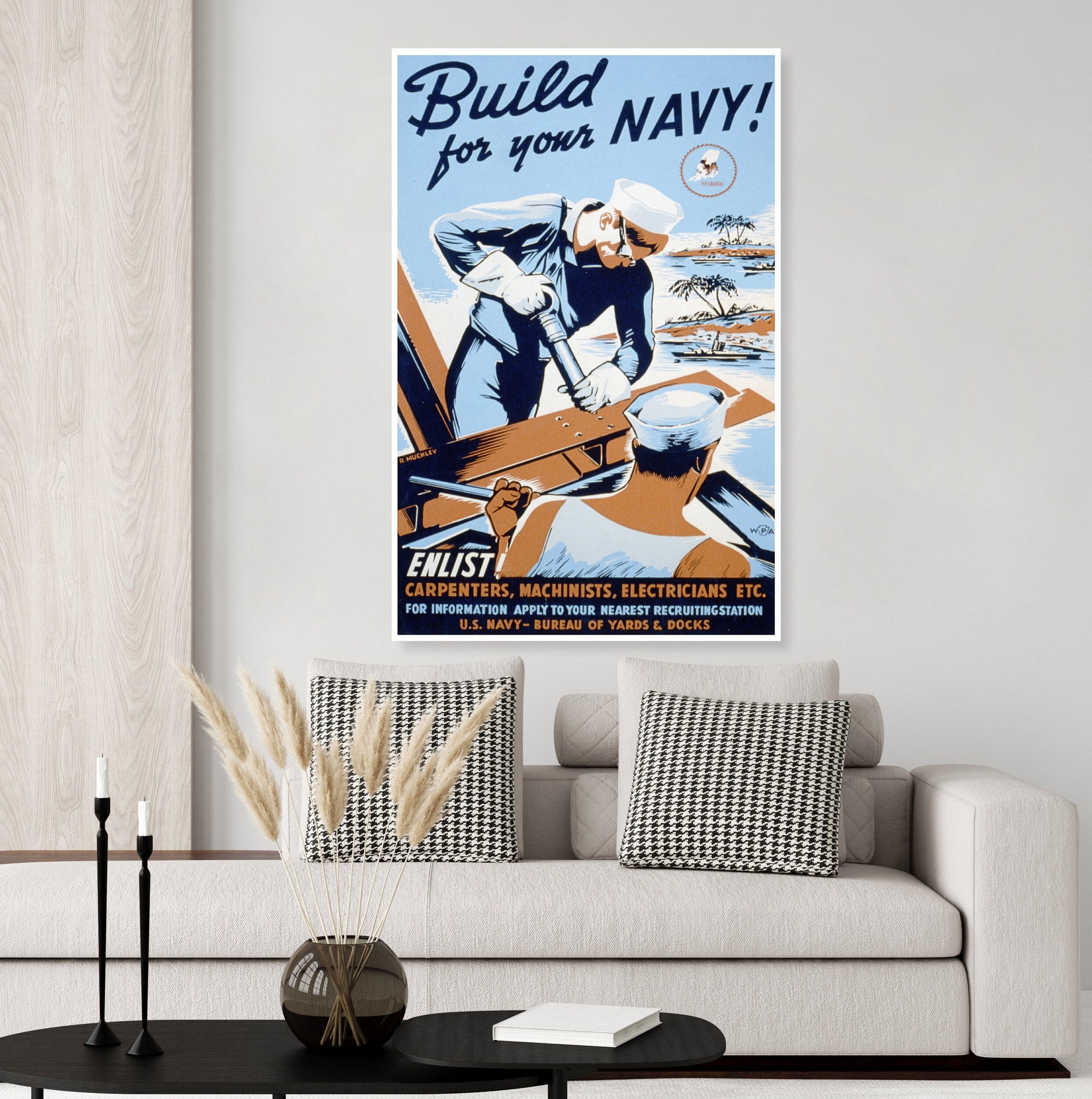 Vintage WWII Build for Your Navy, Enlist Seabees, US Navy Poster ...