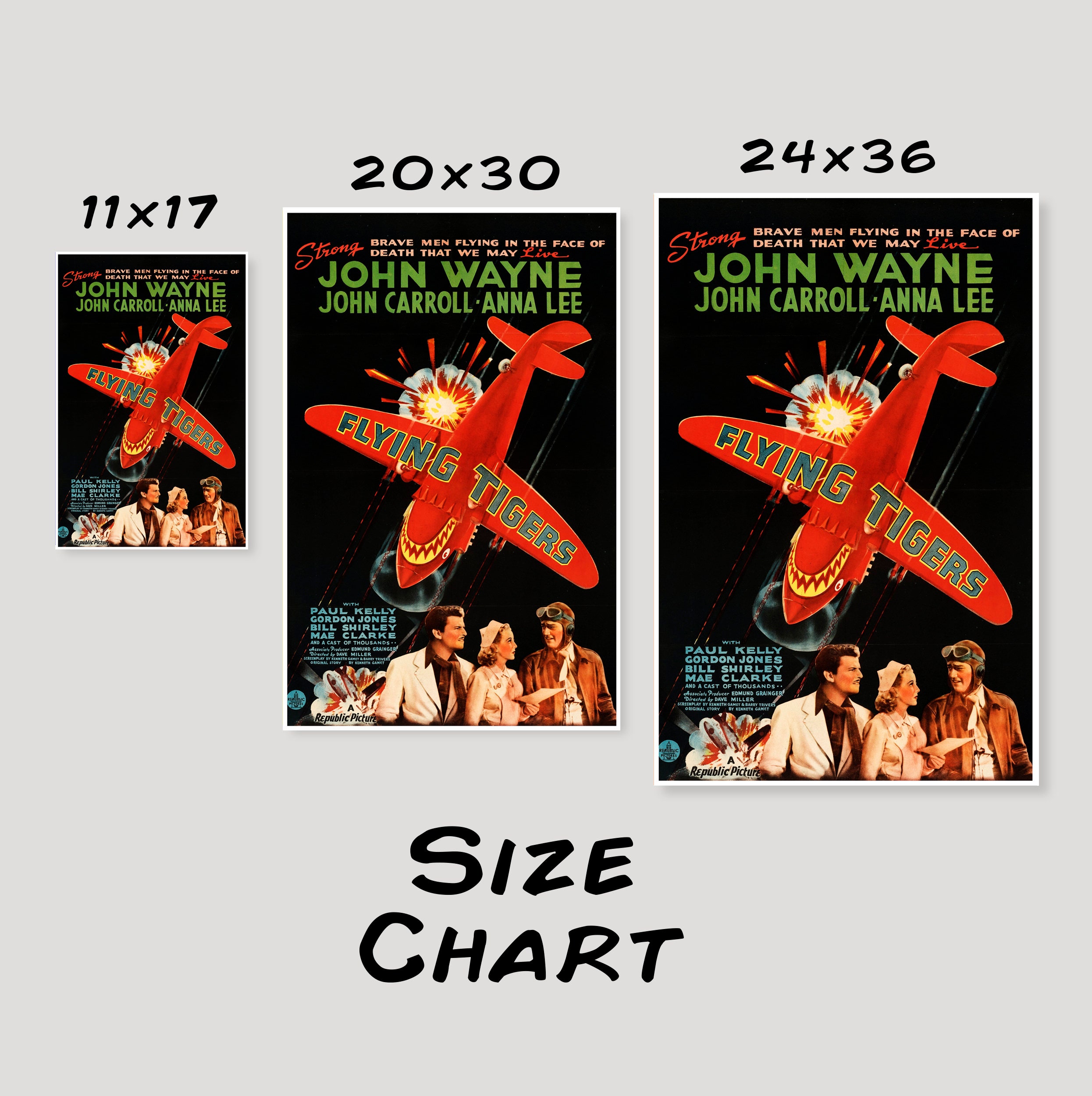 Vintage John Wayne Flying Tigers Movie Poster, War Movie, WW11, WW2 ...