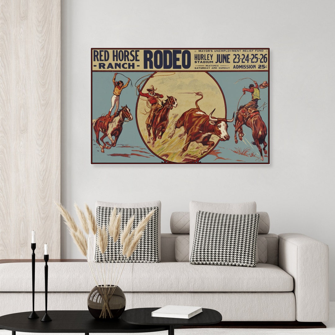 Vintage Red Horse Ranch Rodeo Poster, Horse, Trick Riding, Western Art ...