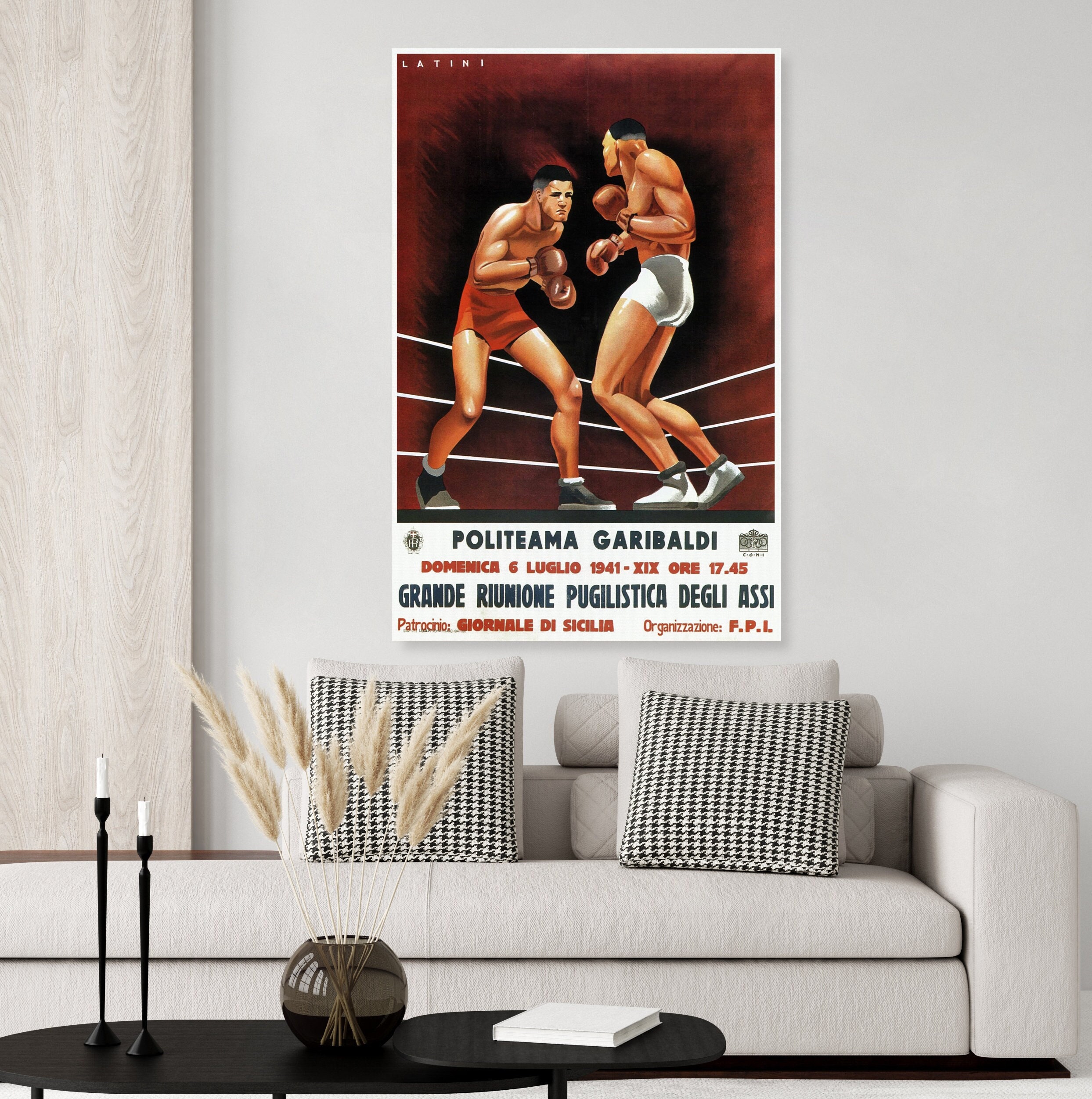 Vintage Italian Boxing Poster, Boxers, Boxing Ring, Italy Poster ...