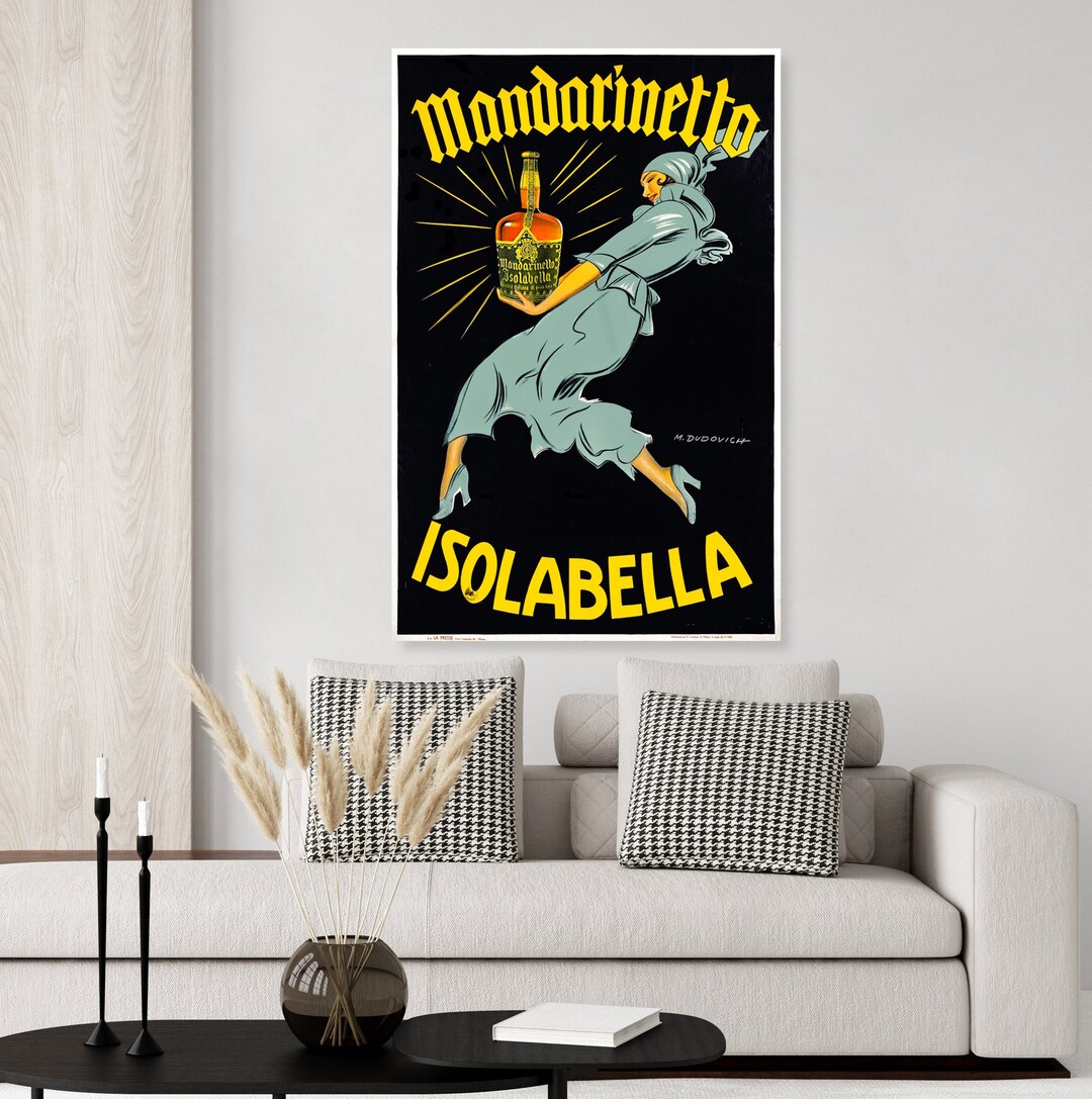 Vintage Italian Mandarinetto Isolabella Poster, Alcohol Poster, 1920's, Bar Cart Art, Liquor ...
