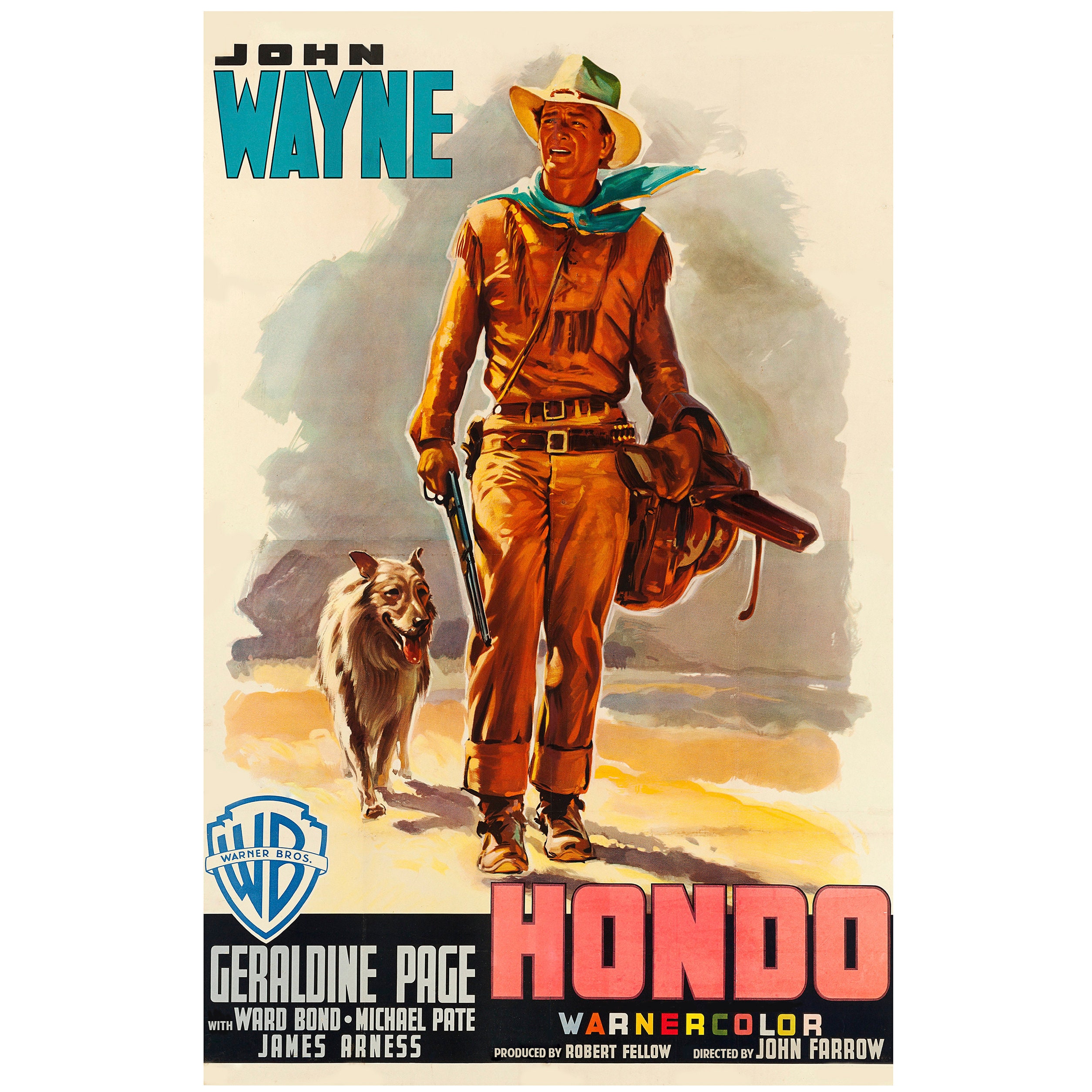 Vintage John Wayne Hondo Movie Poster, Cowboy Movie, Western Movie, Dog ...