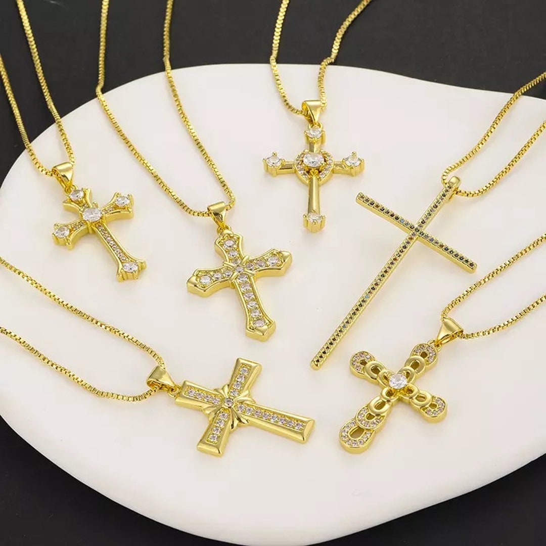 Golden Cross Pendant 18k Yellow Gold Plated. - Etsy