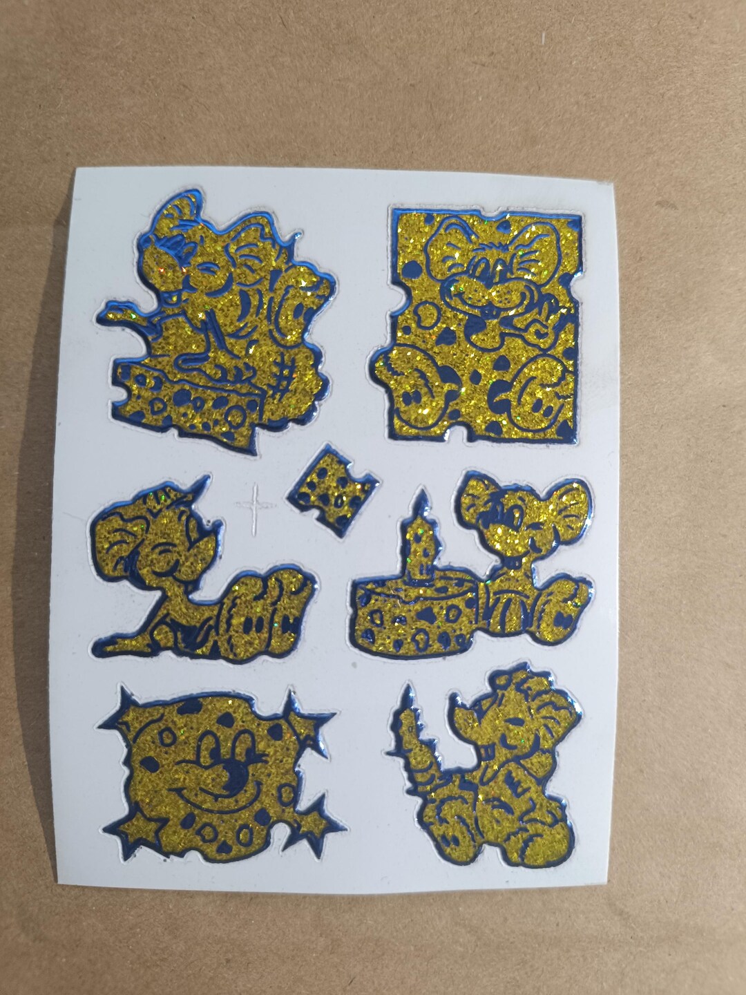 90s Introduct Sticker Mice Prismatic Gold Blue Border on Original Sheet ...