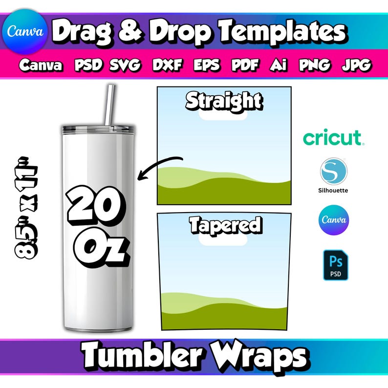 Skinny Tumbler Template 20 Oz Canva Drag and Drop 20OZ Tumbler Wraps ...