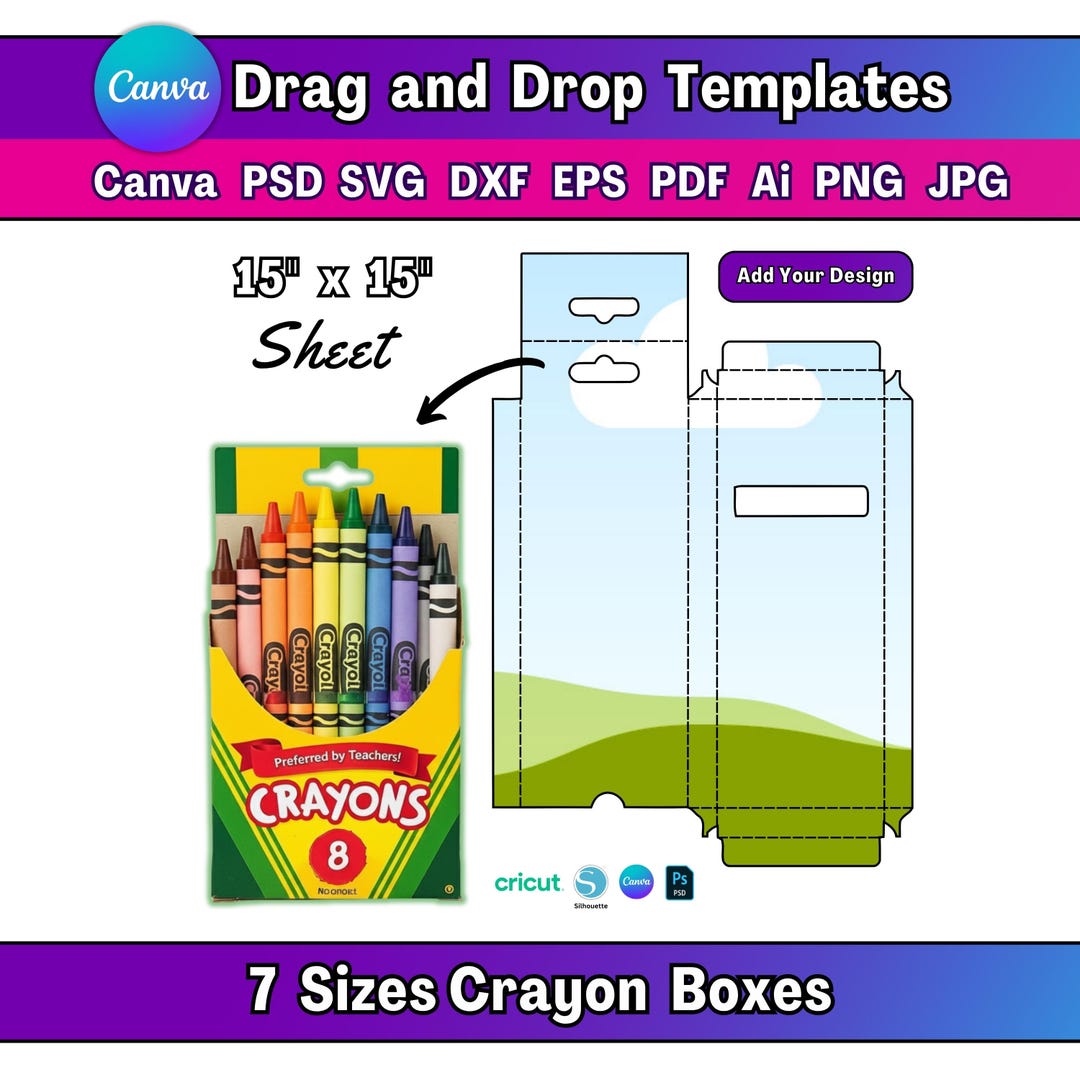 7 Size Wax Crayon Box Template Canva Crayon Box Template Wax Box ...